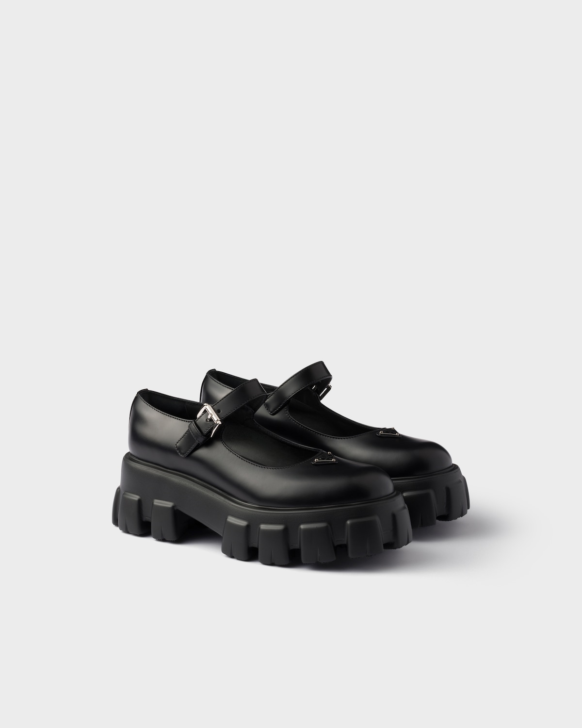 Black Brushed Leather Monolith Mary Janes | PRADA - United States