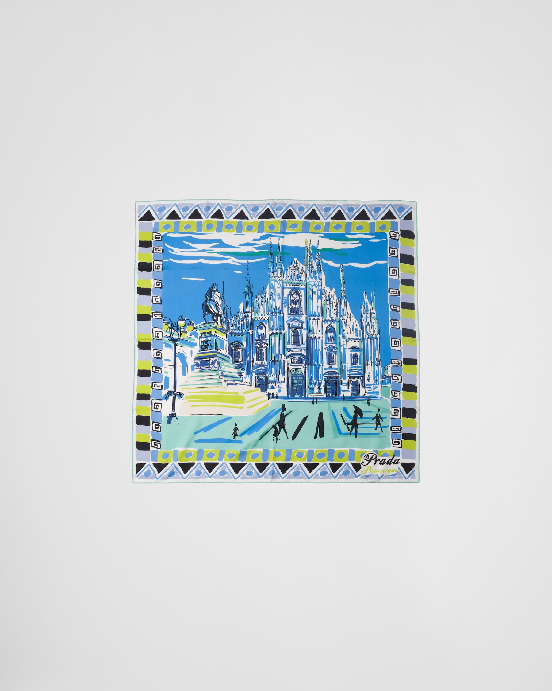 Sky Blue Pittoresque Milan Print Silk Foulard 90 | PRADA