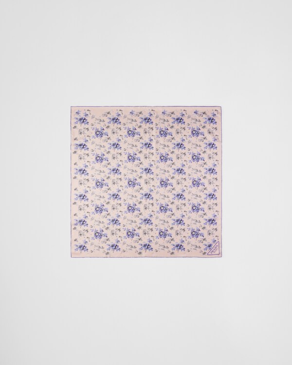 Periwinkle Blue Printed Silk Twill Scarf | PRADA