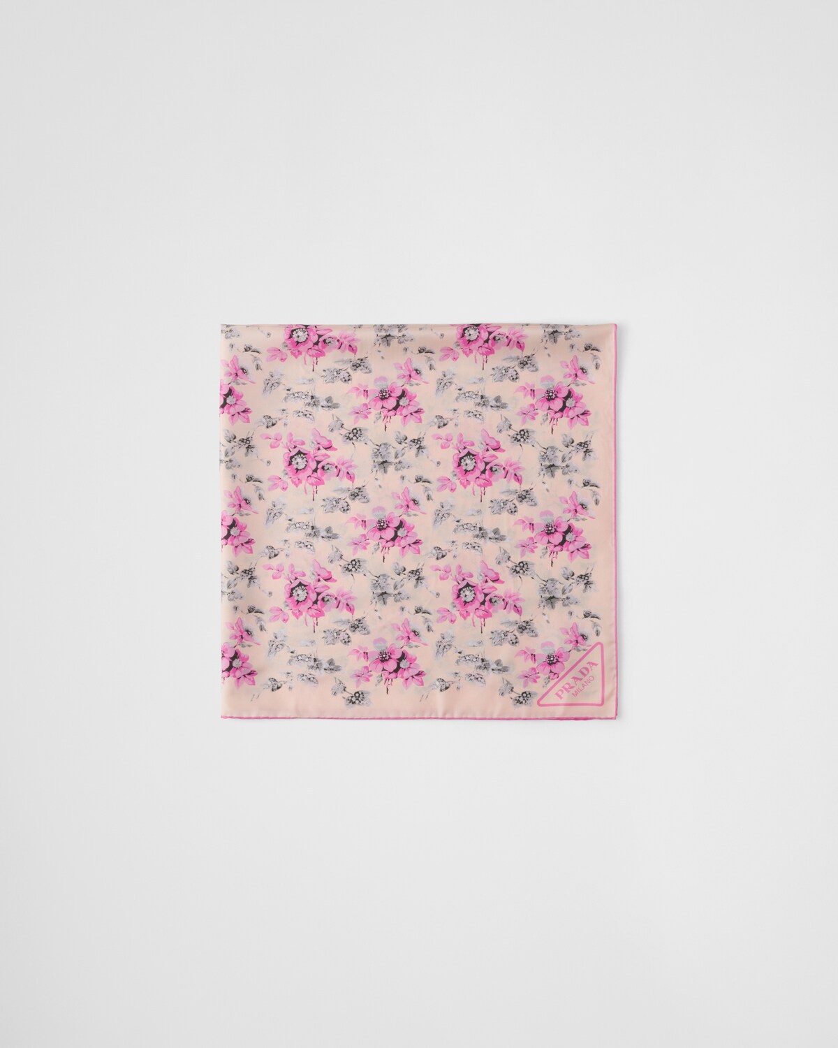 Begonia Pink Printed Silk Twill Scarf 90x90 | PRADA