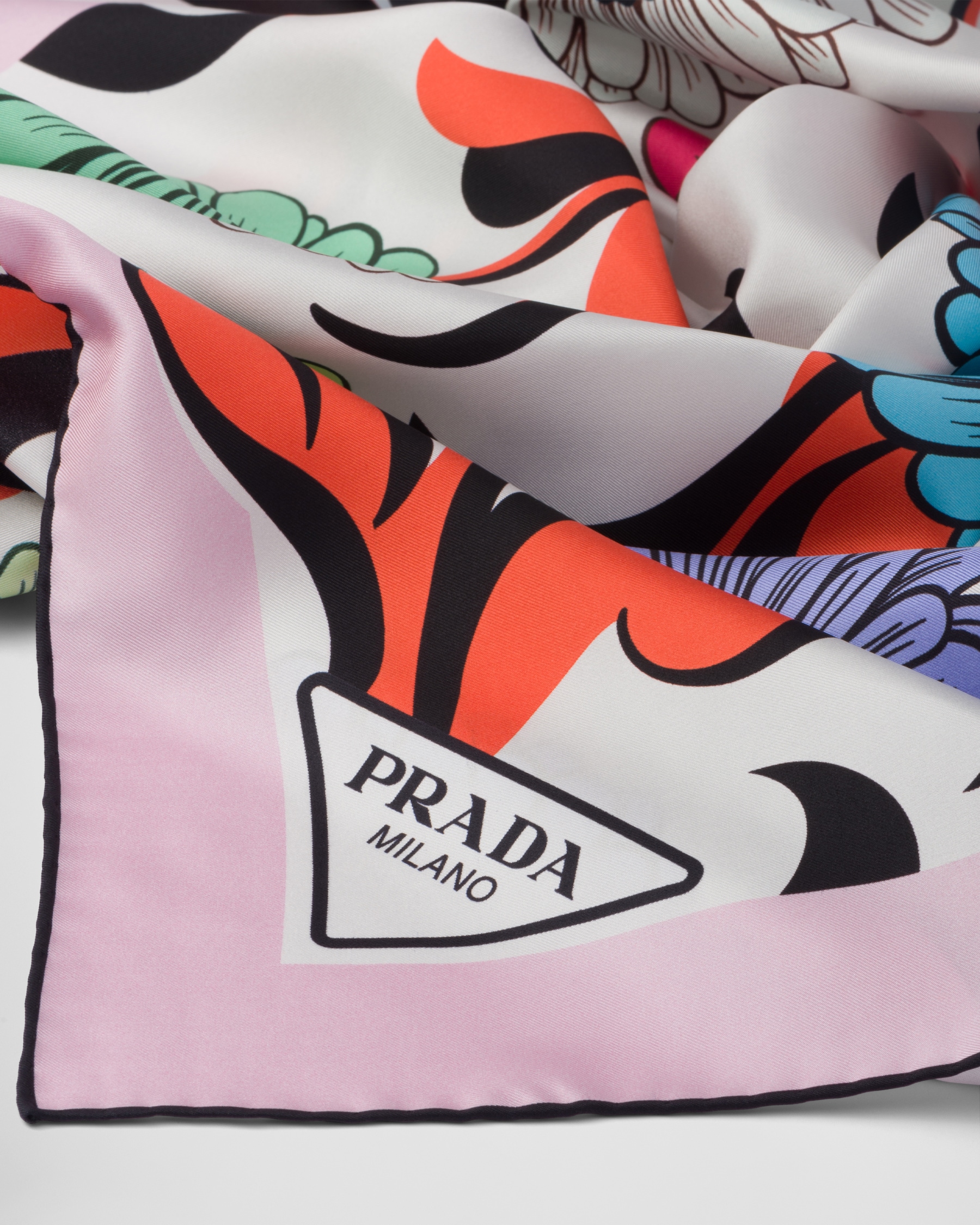 White Printed Silk Twill Scarf | PRADA