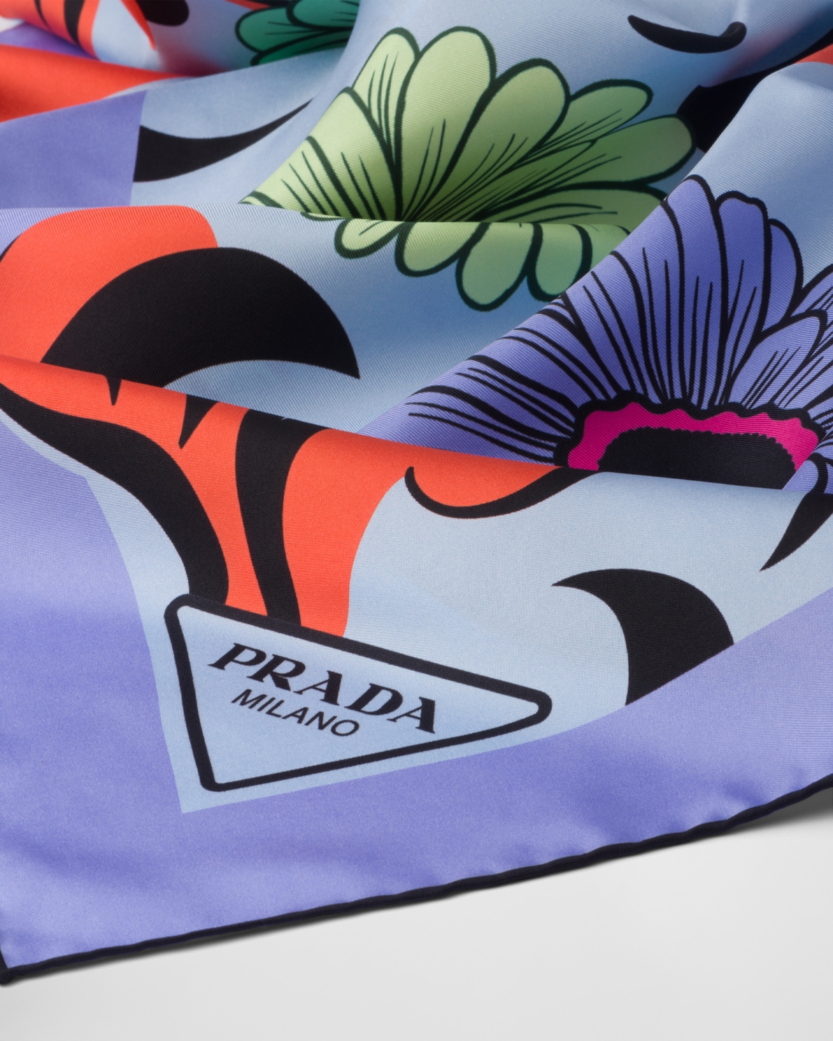 Astral Blue Printed Silk Twill Scarf | PRADA