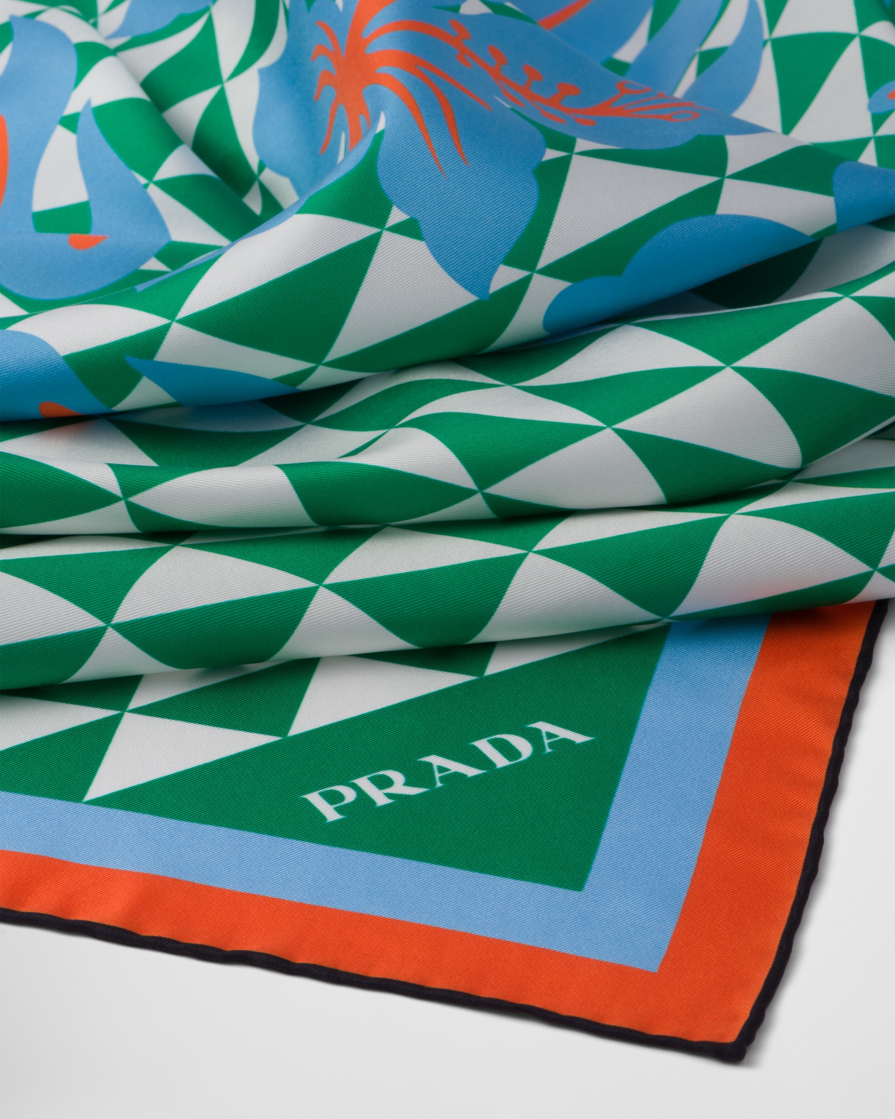 Mango/white Printed Silk Twill Scarf | PRADA