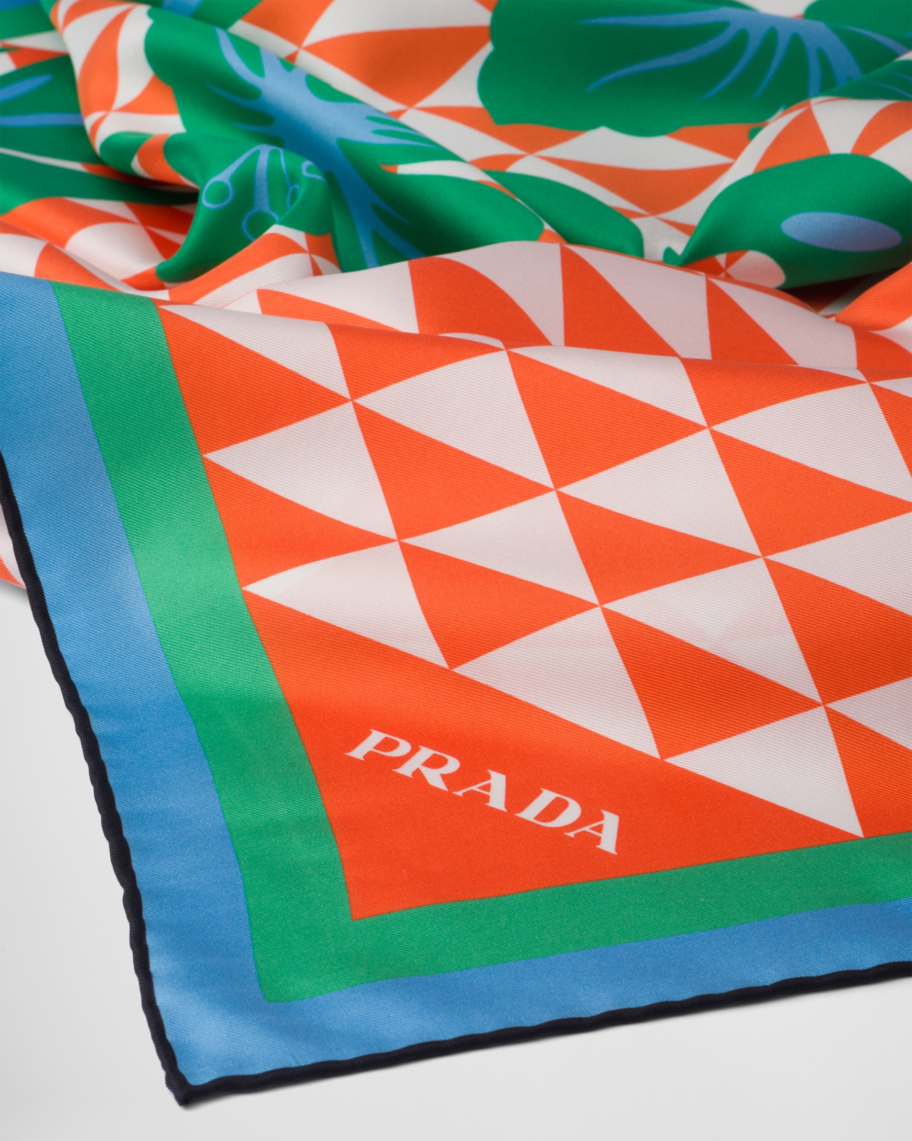 Orange/white Printed Silk Twill Scarf | PRADA