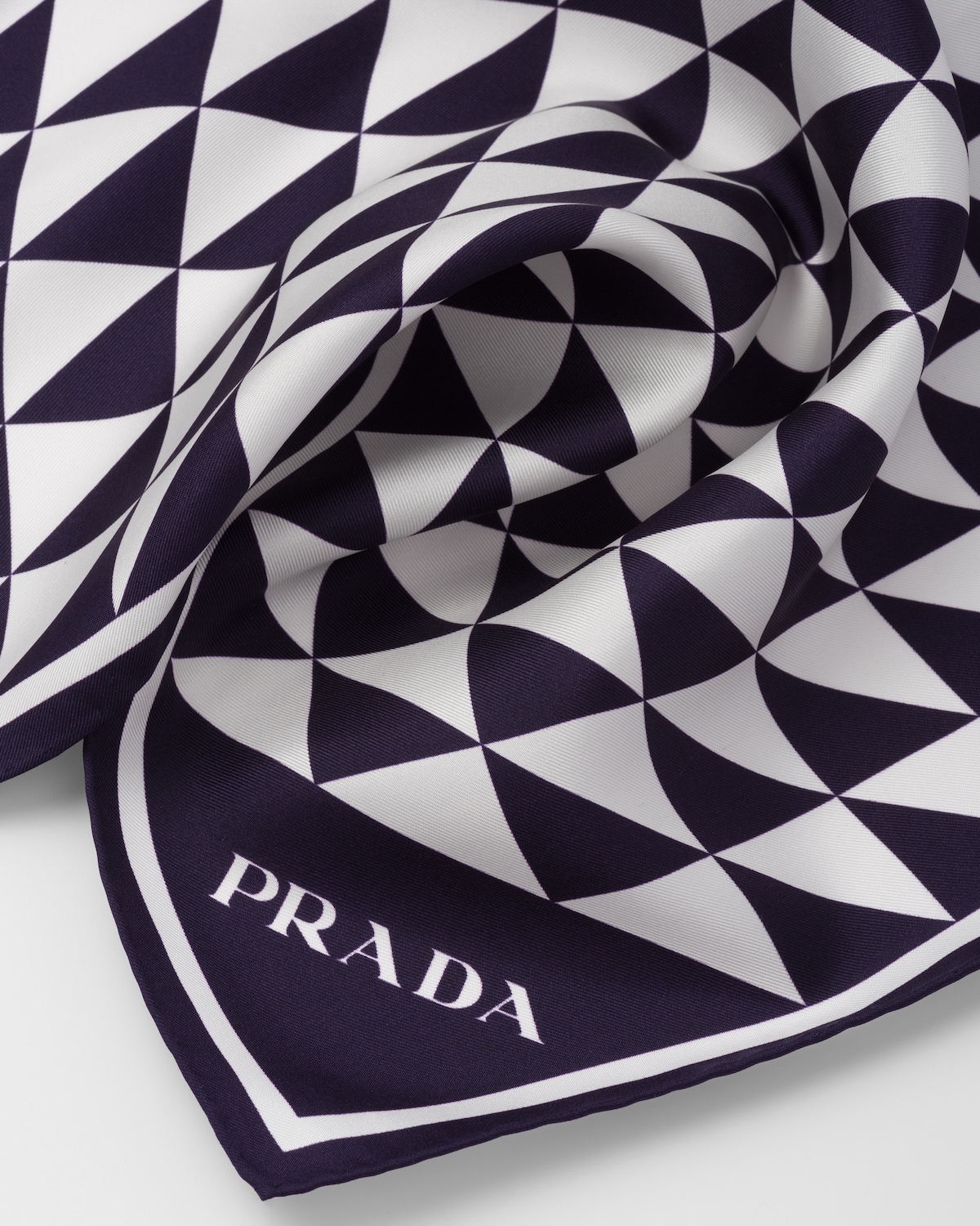 Navy Printed Silk Twill Scarf | PRADA