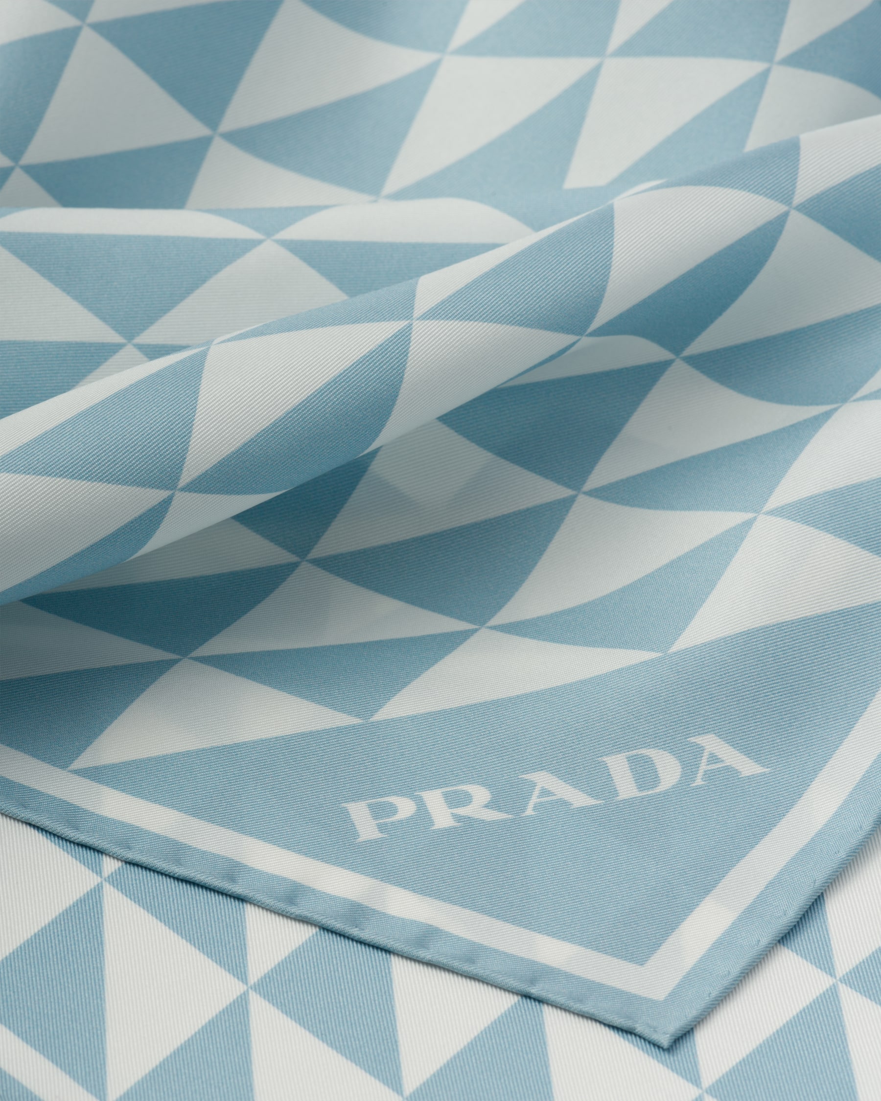 Sky Blue/white Printed Silk Twill Scarf | PRADA