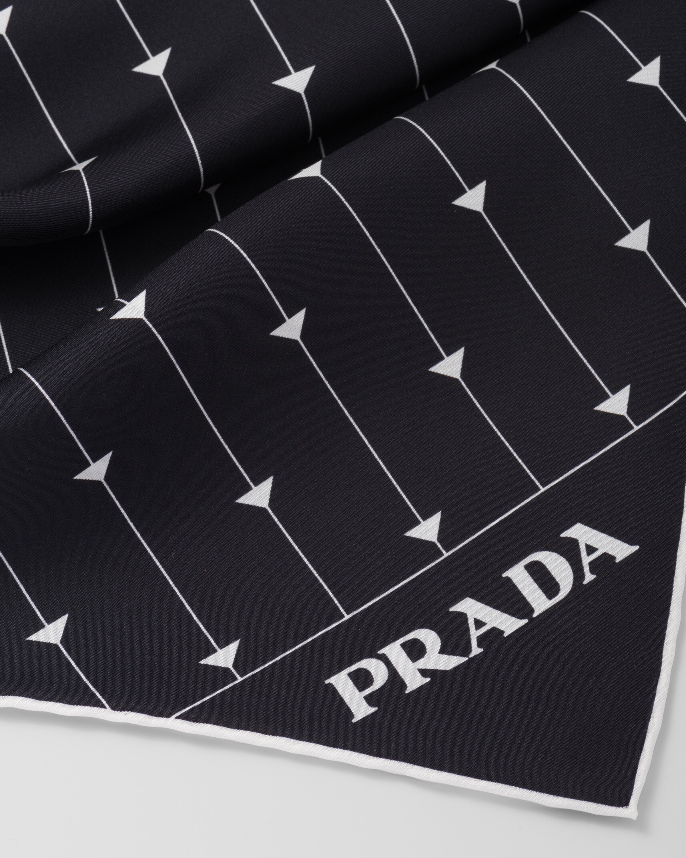 Black/white Printed Silk Twill Foulard | PRADA