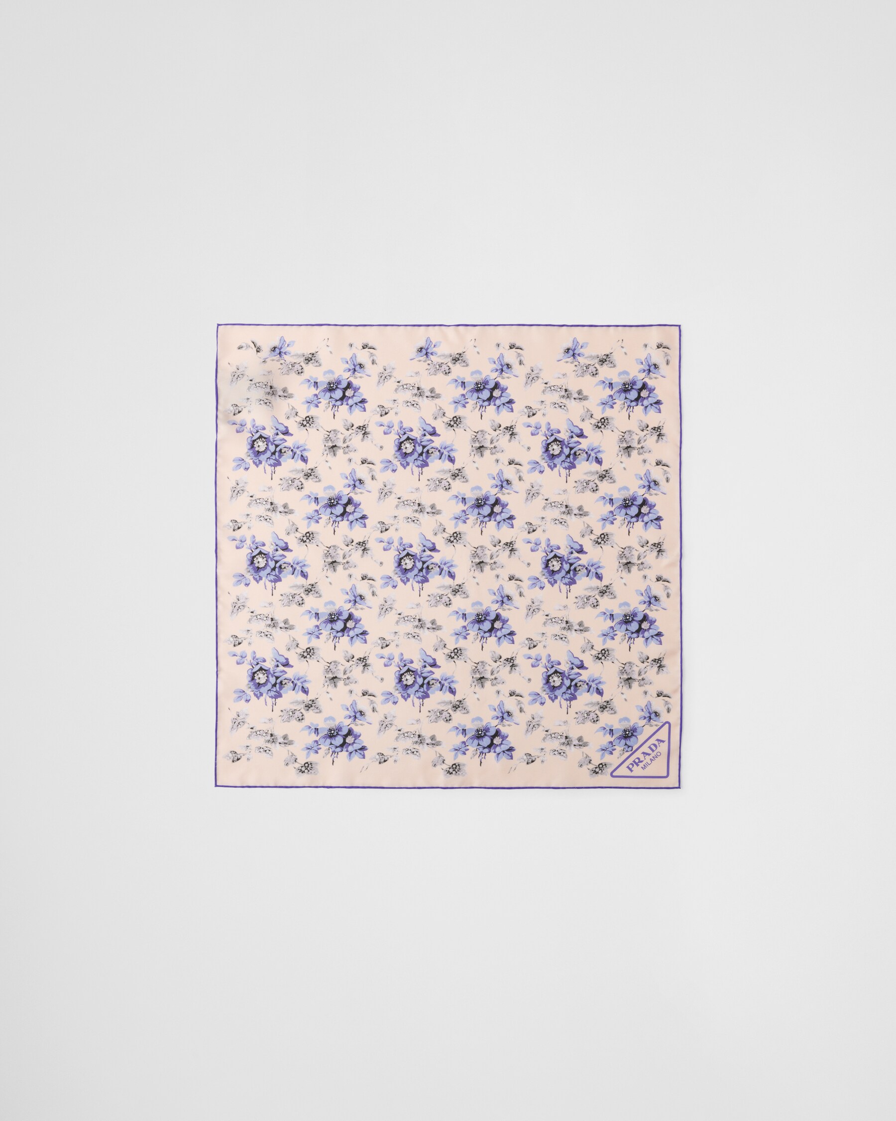 Periwinkle Blue Printed Silk Twill Scarf | PRADA