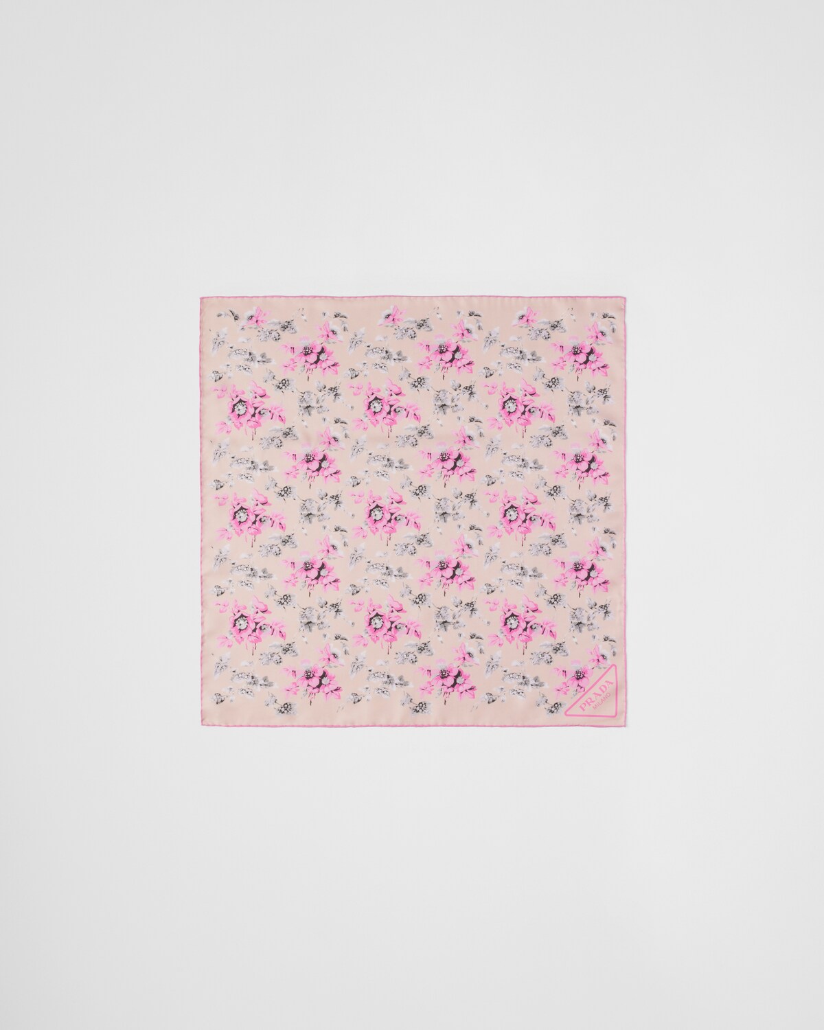 Begonia Pink Printed Silk Twill Scarf | PRADA