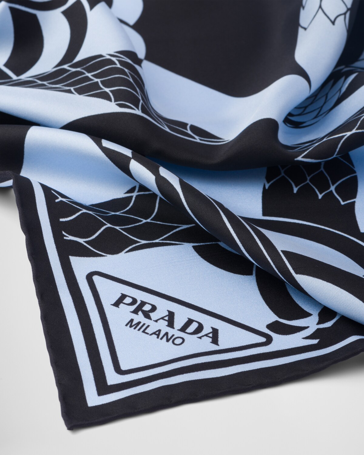 Astral Blue Printed Silk Twill Scarf | PRADA