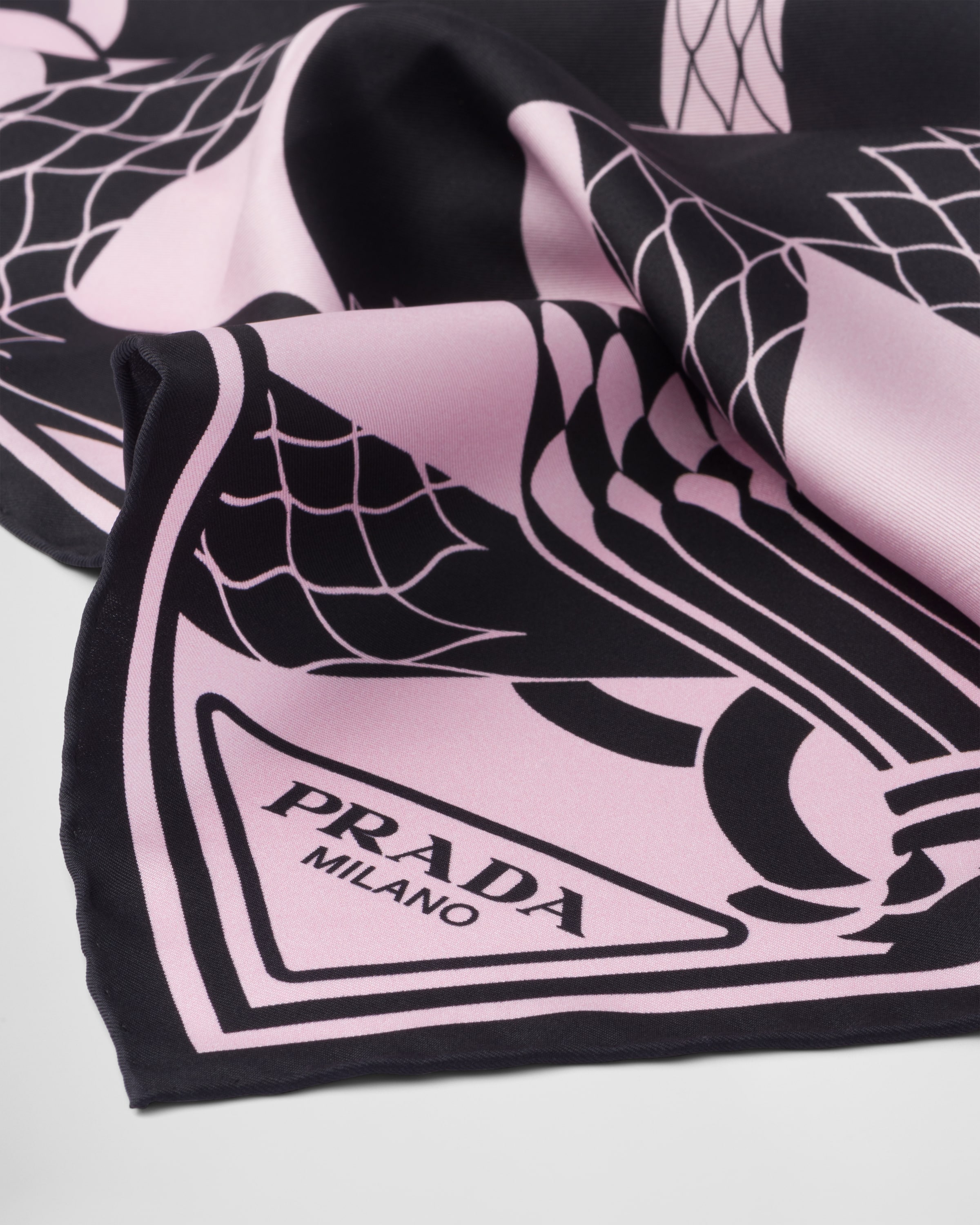 Alabaster Pink Printed Silk Twill Scarf | PRADA