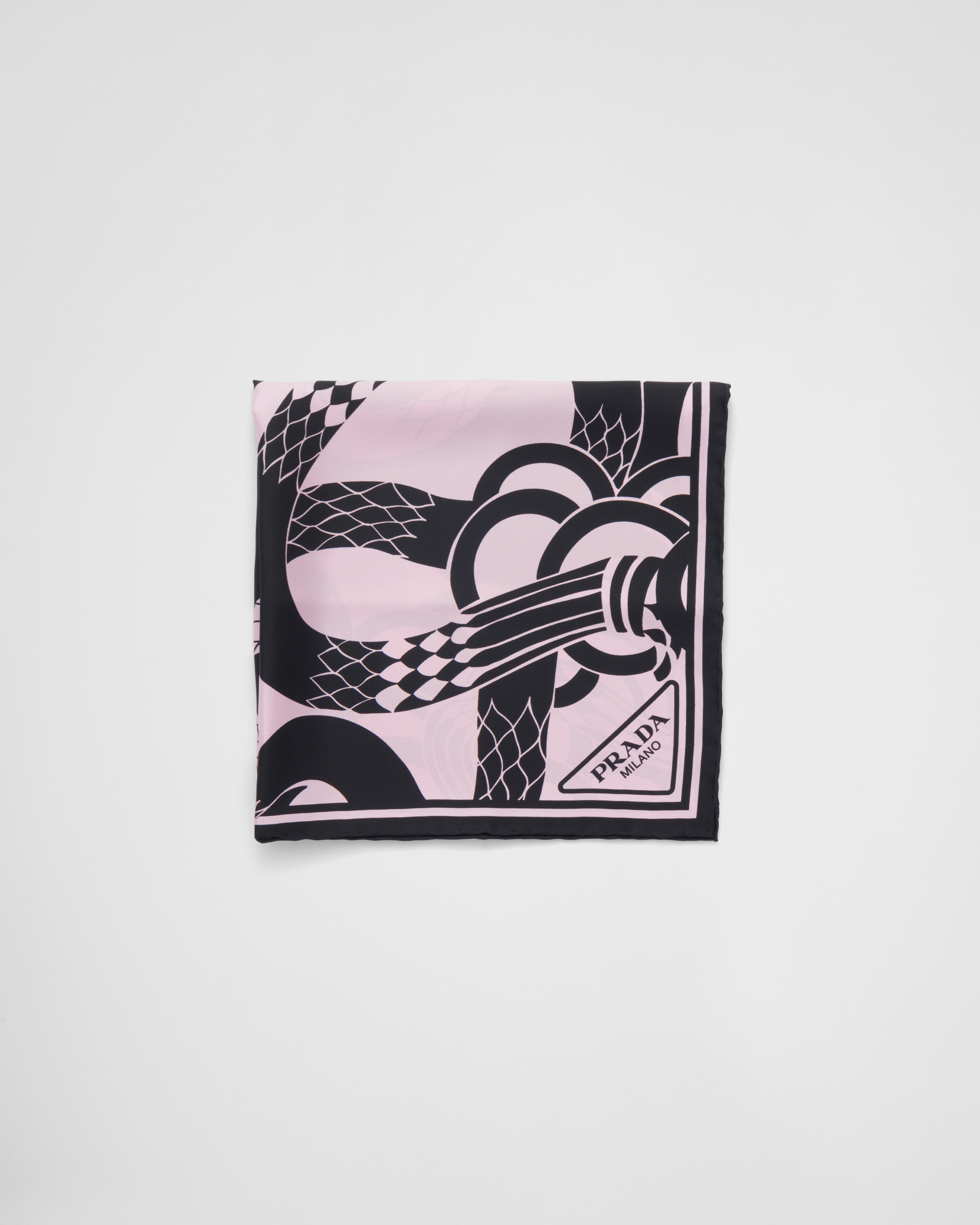 Alabaster Pink Printed Silk Twill Scarf | PRADA