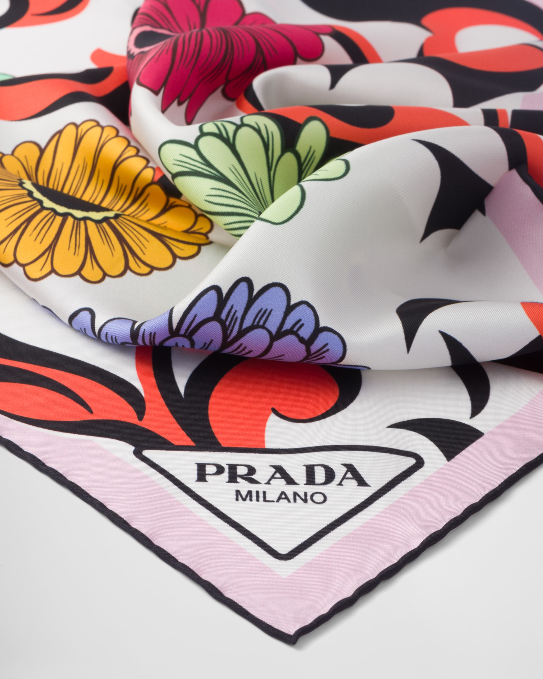 White Printed Silk Twill Scarf | PRADA