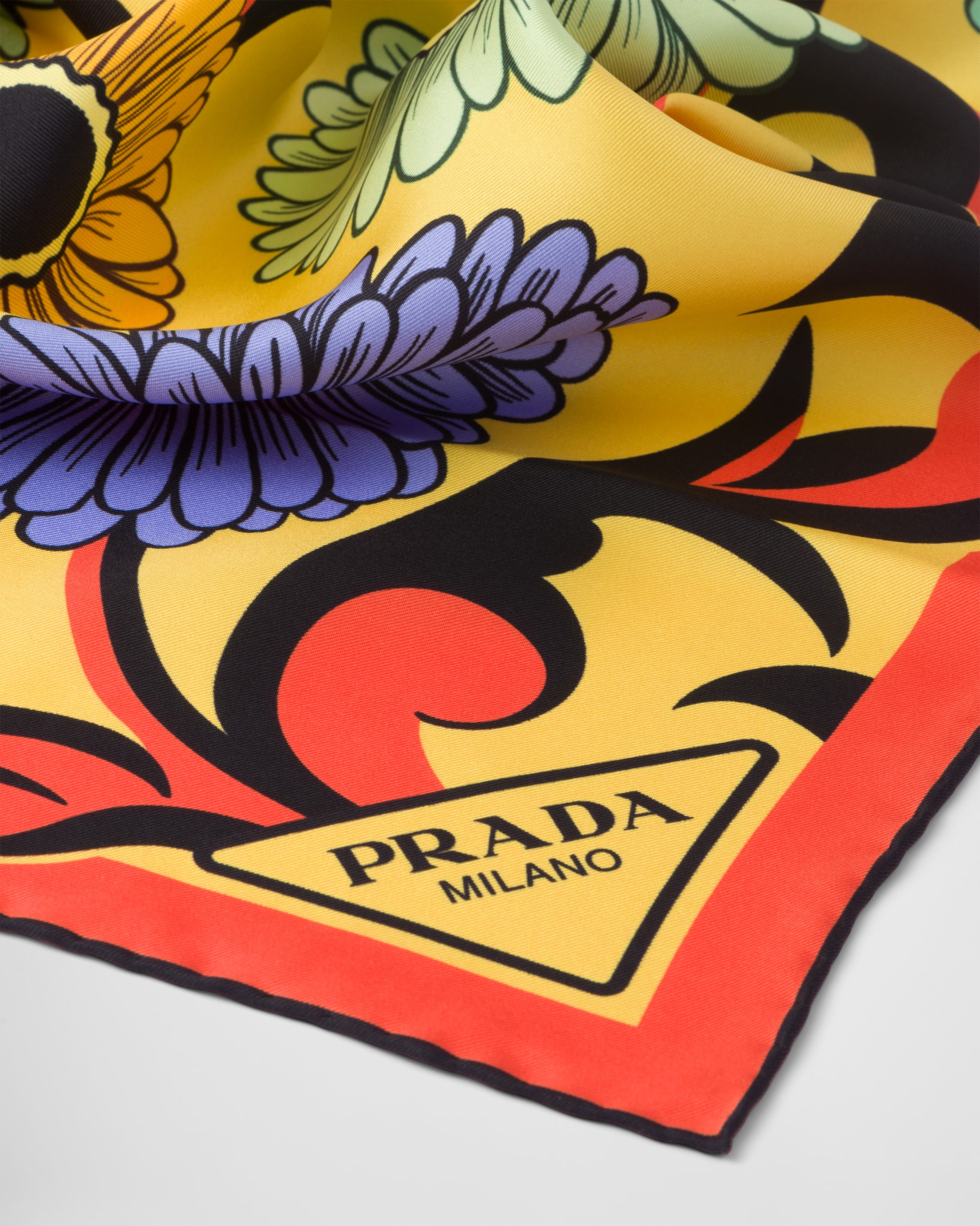 Sunny Yellow Printed Silk Twill Scarf | PRADA
