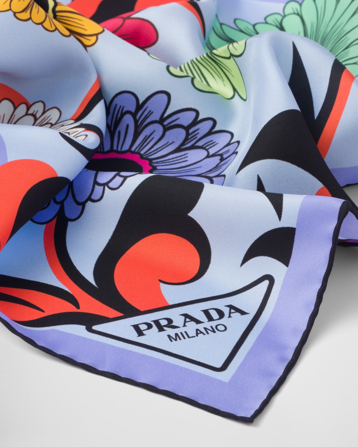 Astral Blue Printed Silk Twill Scarf | PRADA