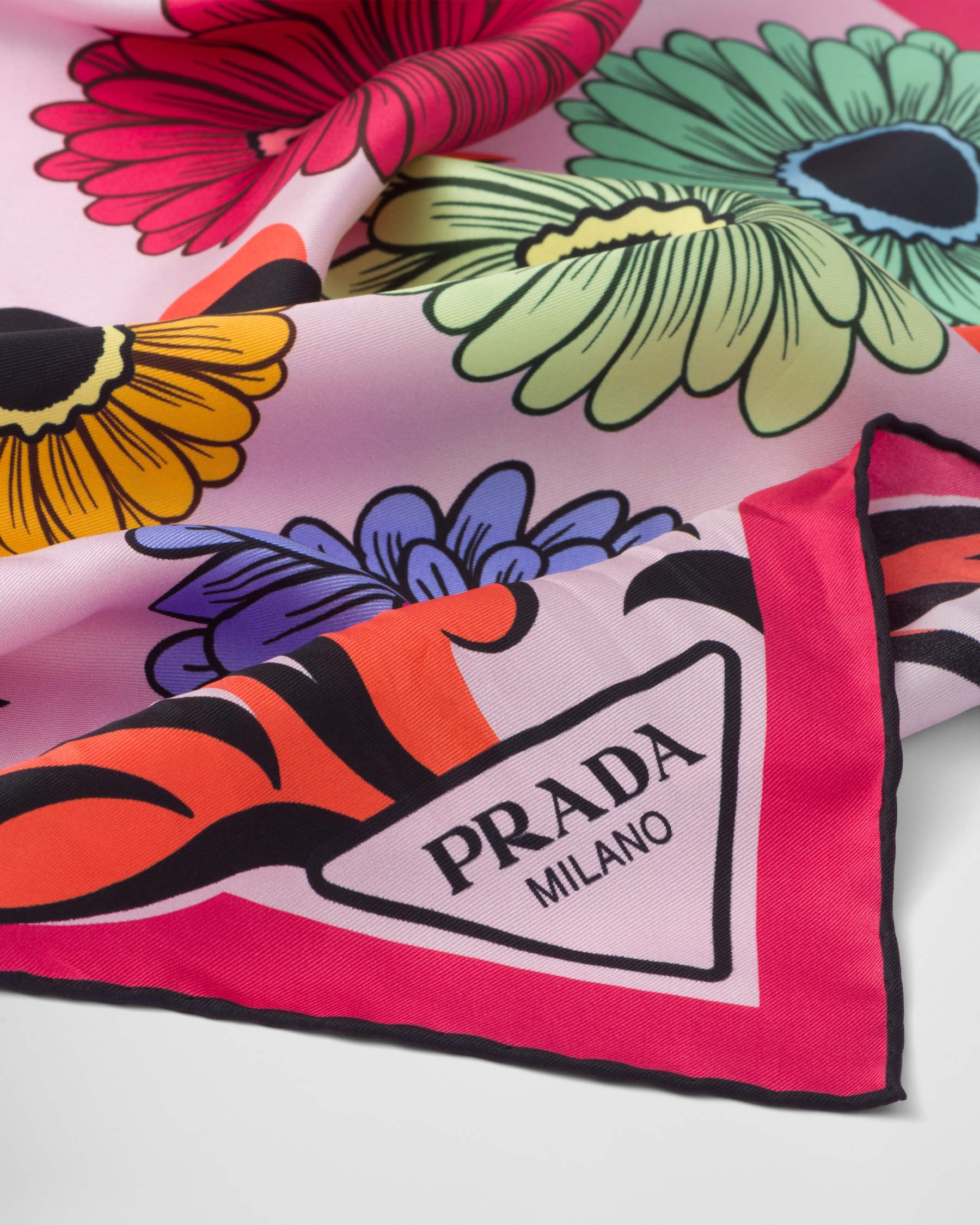 Alabaster Pink Printed Silk Twill Scarf | PRADA
