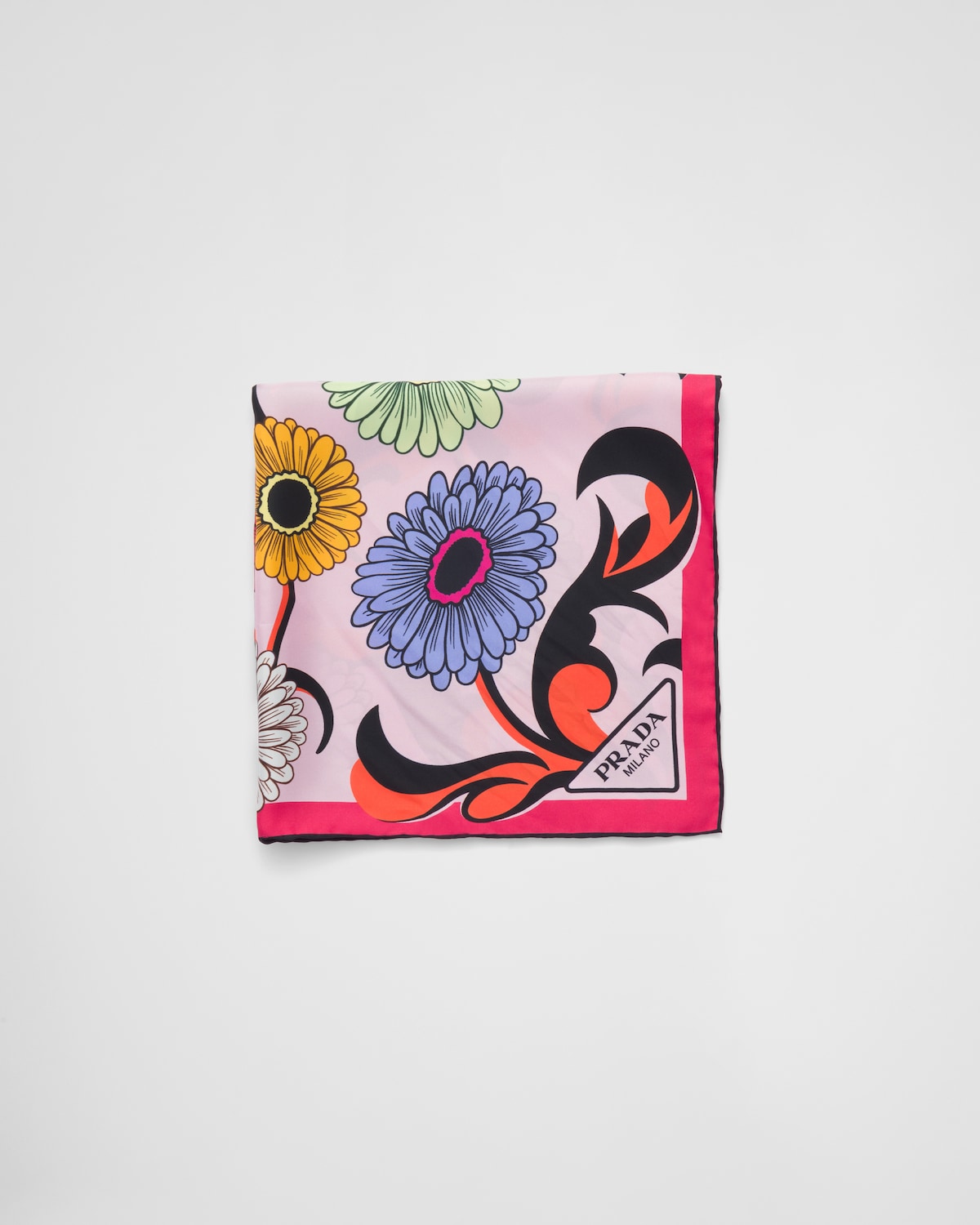 Alabaster Pink Printed Silk Twill Scarf | PRADA