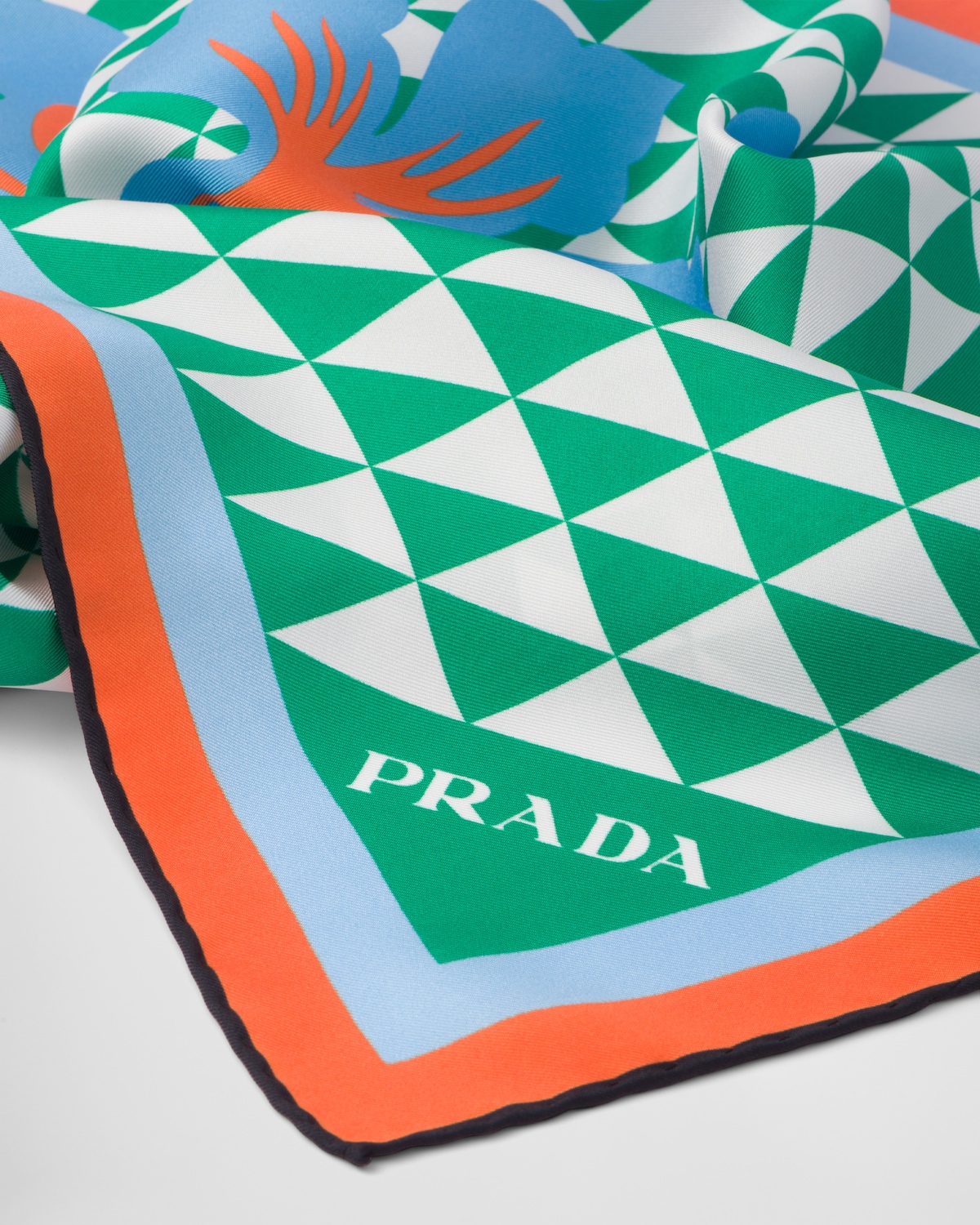 Mango/white Printed Silk Twill Scarf | PRADA