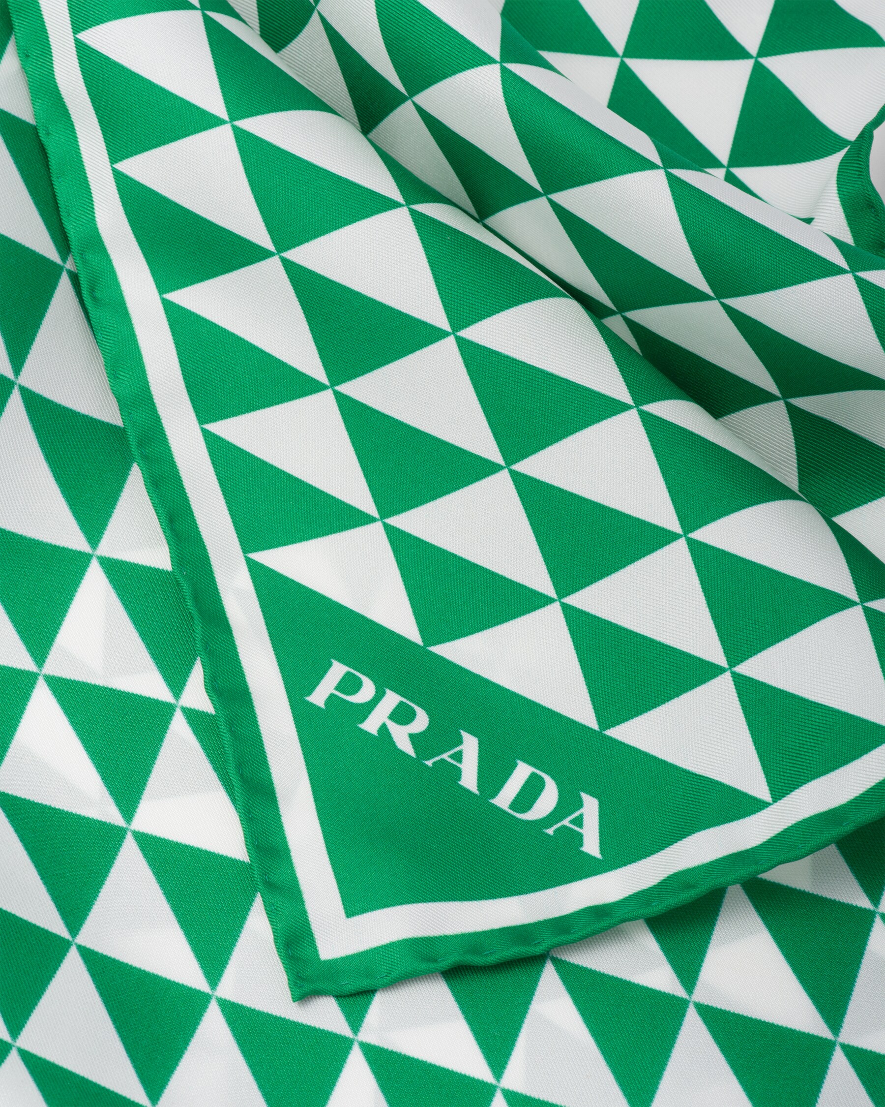 Mango/white Printed Silk Twill Scarf | PRADA