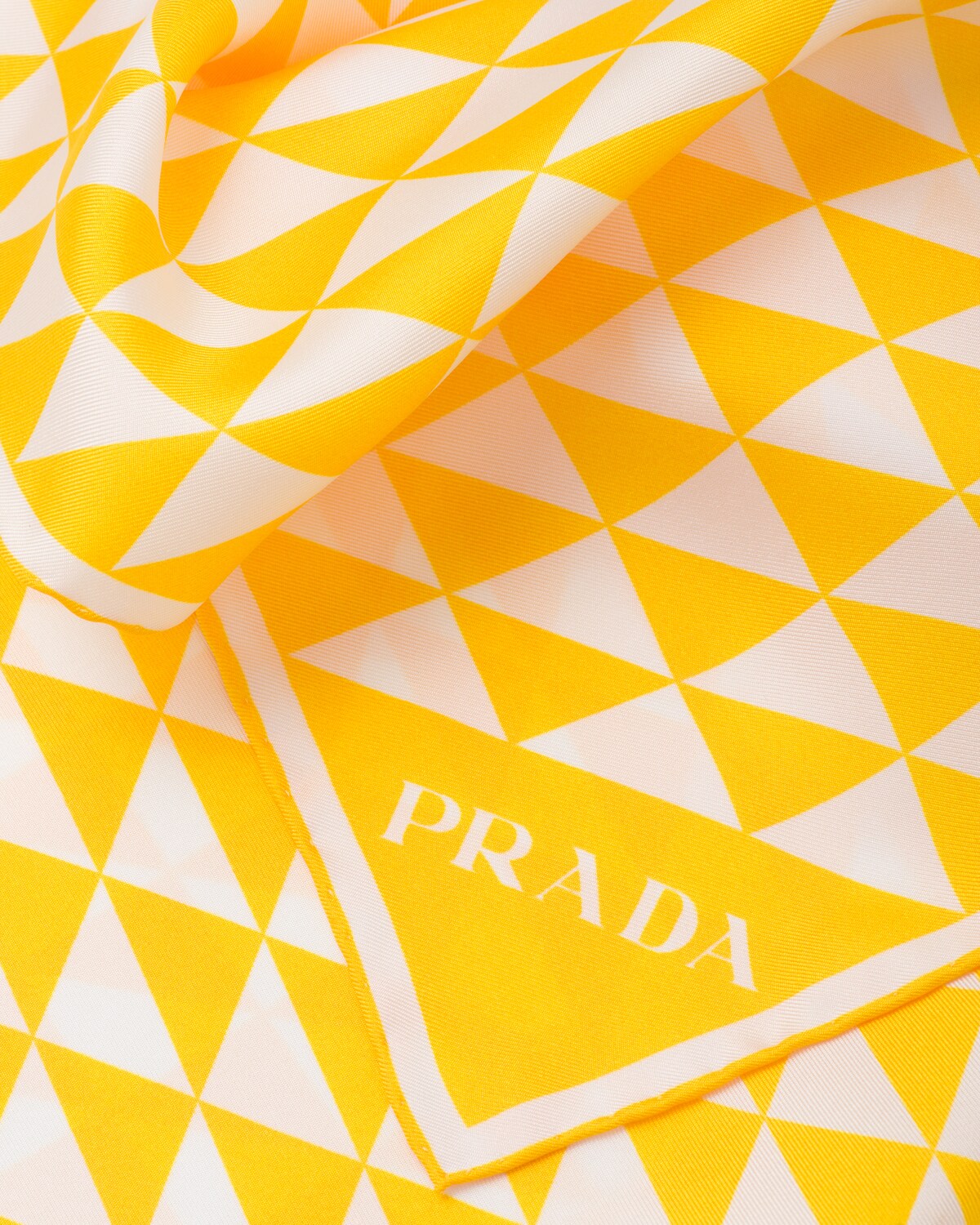Yellow/white Printed Silk Twill Scarf | PRADA