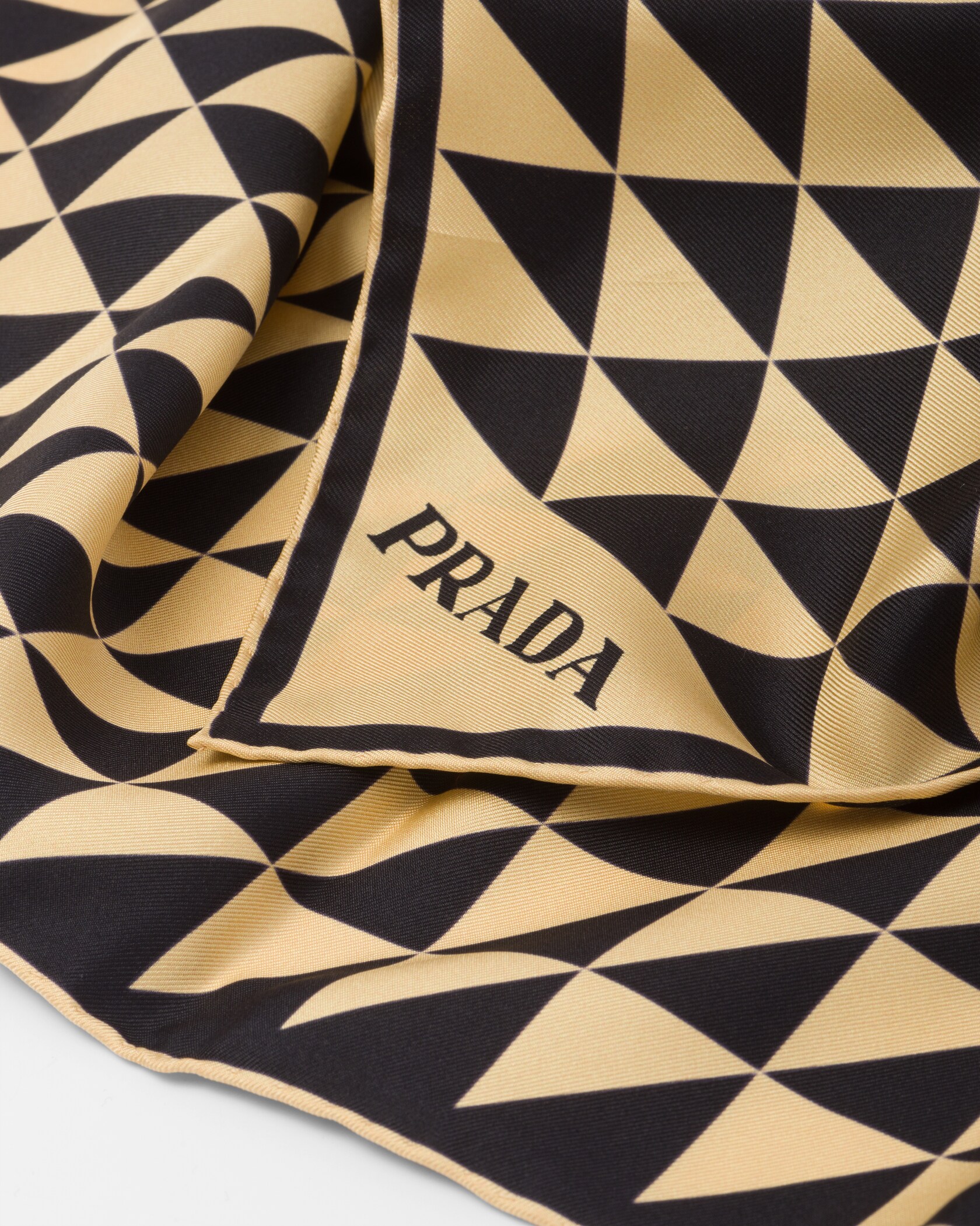 Black/platinum Printed Silk Twill Scarf | PRADA