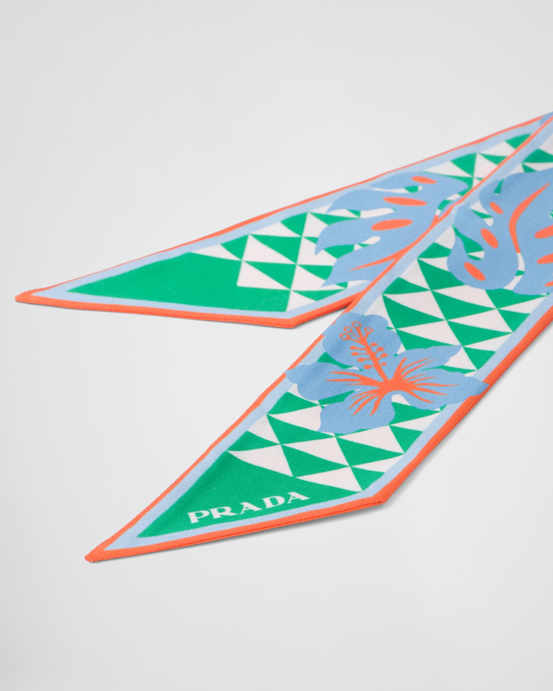 Mango/white Printed Silk Twill Scarf | PRADA
