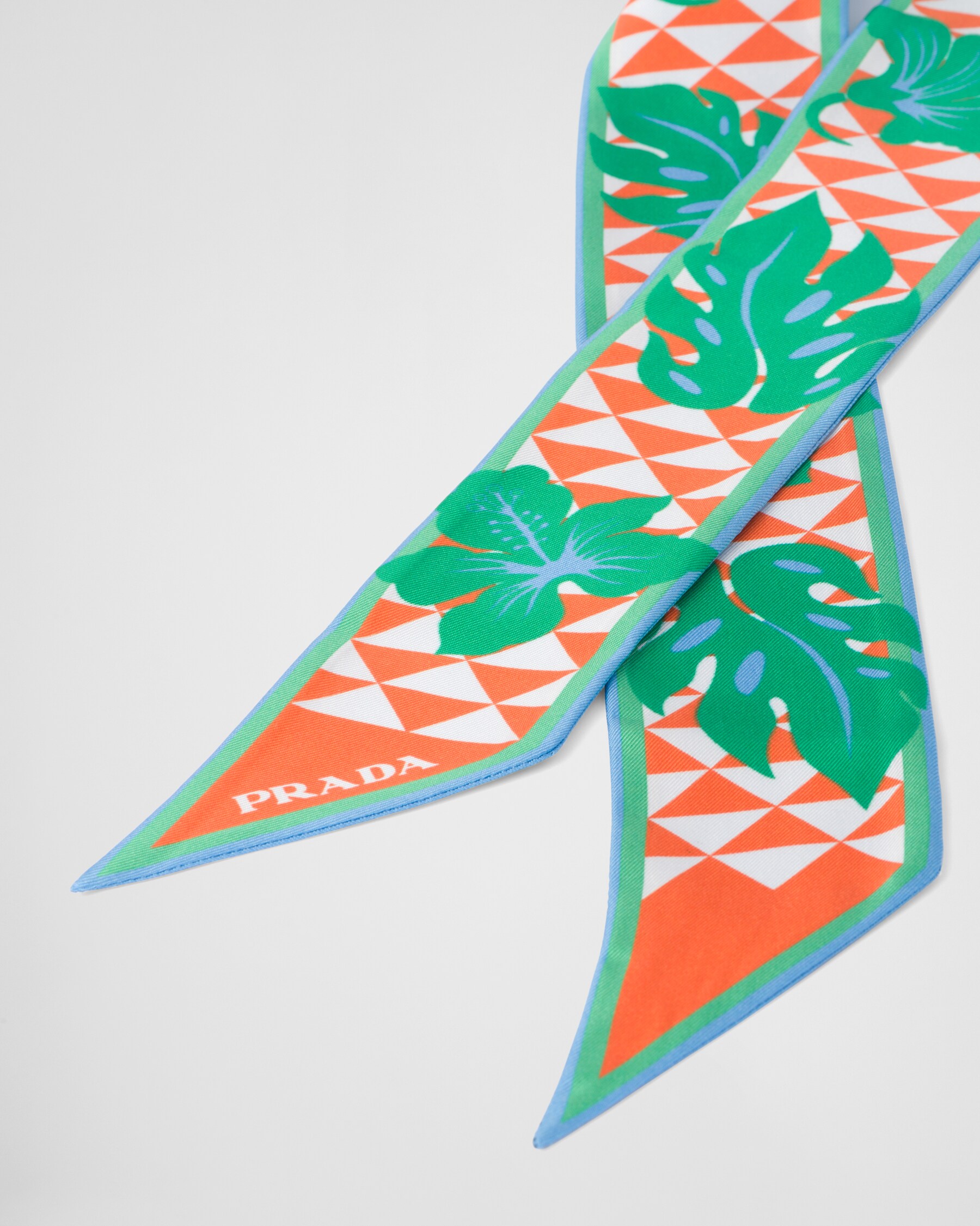 Orange/white Printed Silk Twill Scarf | PRADA