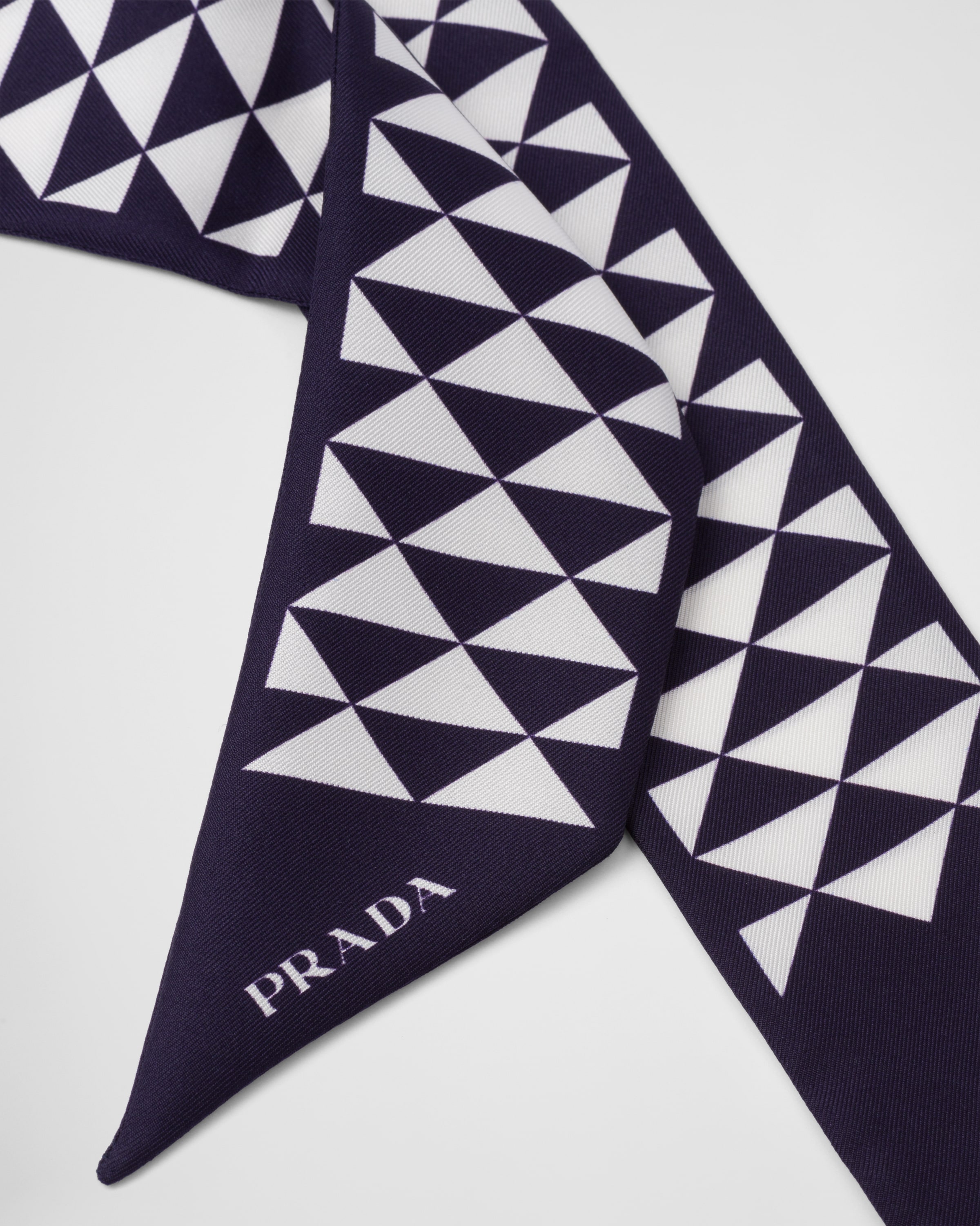 Navy Printed Silk Twill Scarf | PRADA