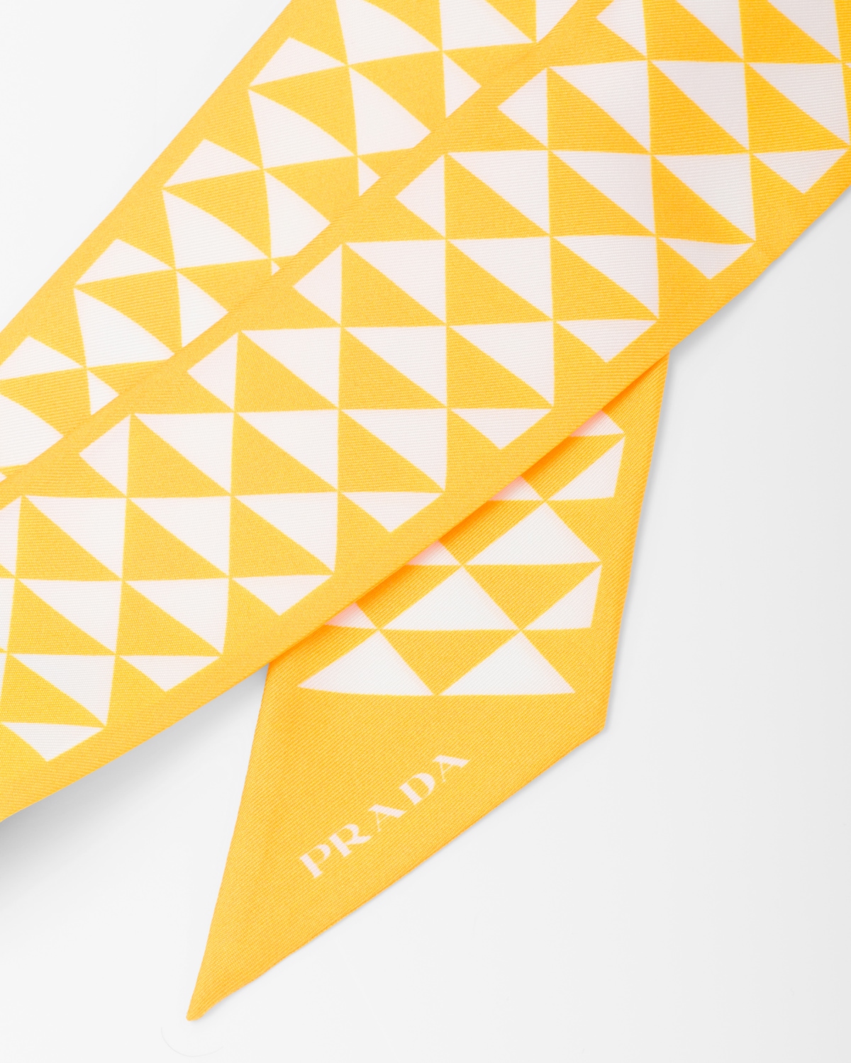 Yellow/white Printed Silk Twill Scarf | PRADA