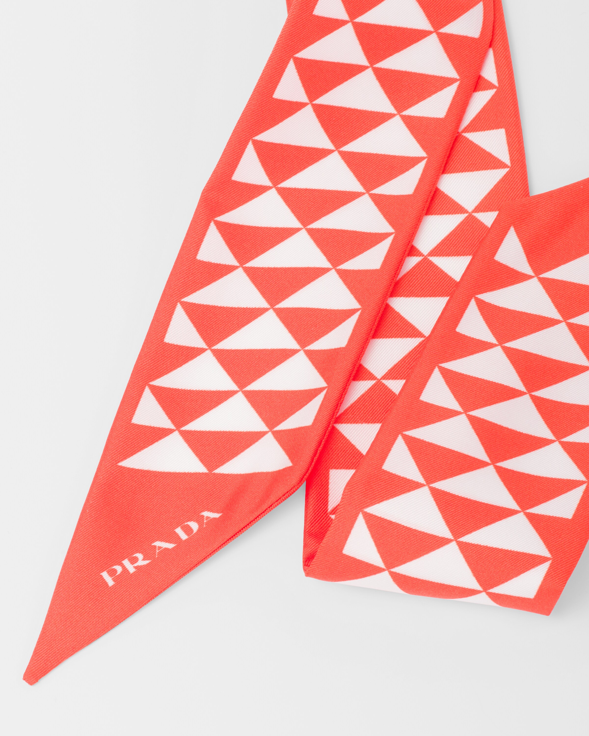 Orange/white Printed Silk Twill Scarf | PRADA