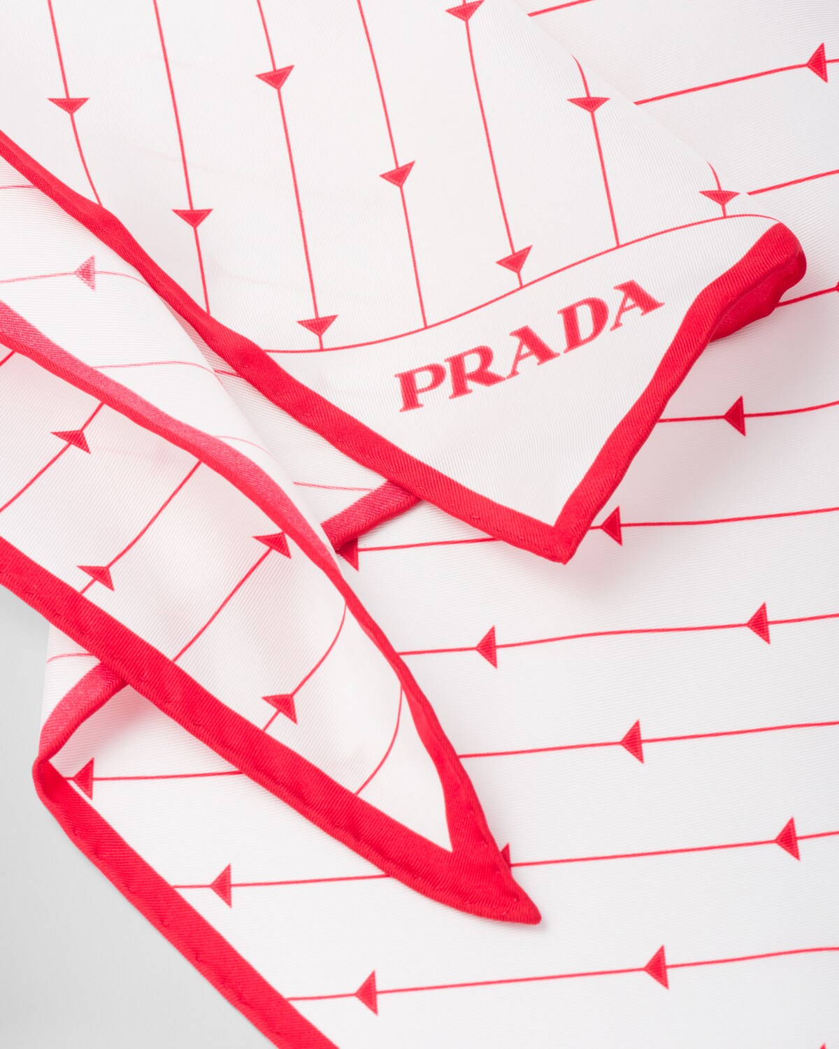 White/red Printed Silk Twill Scarf | PRADA