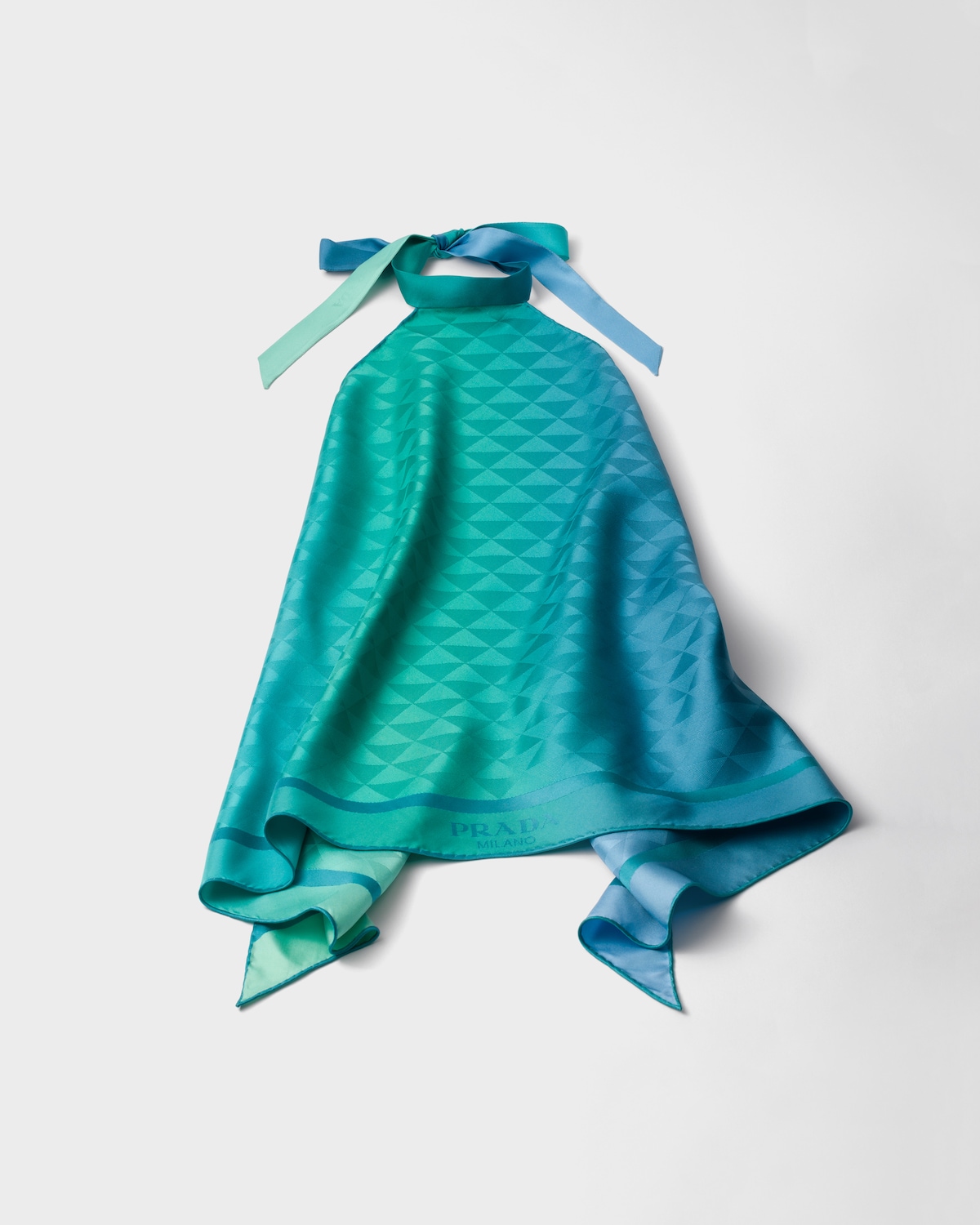Turquoise Printed Silk Twill Halter Top | PRADA
