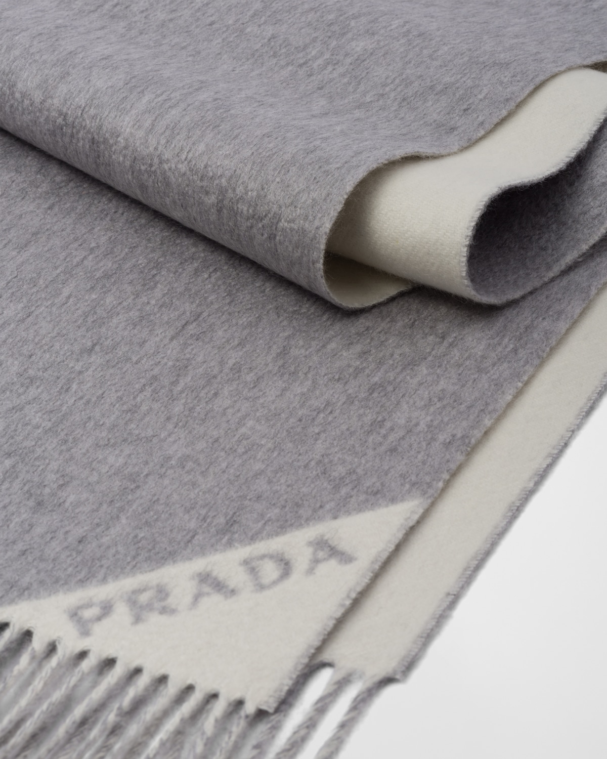 Gray/chalk White Double Cashmere Scarf | PRADA