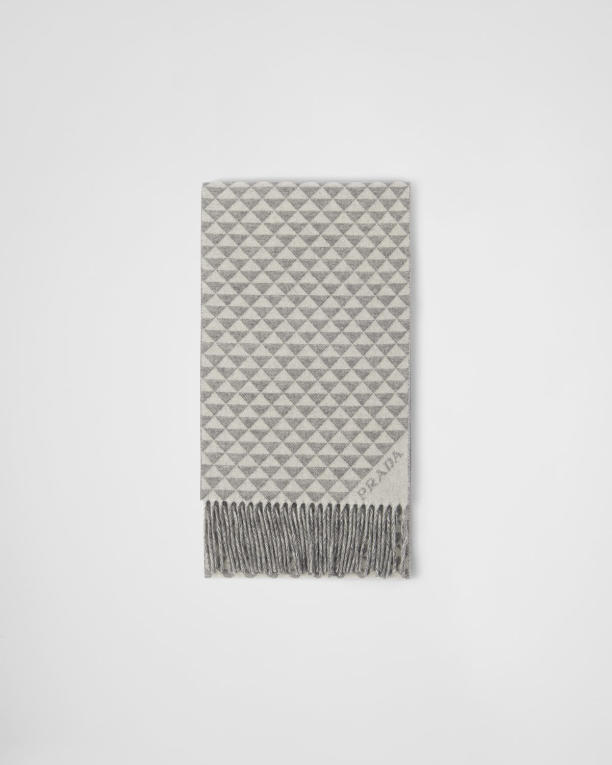 Gray/white Symbole Double Wool And Cashmere Scarf | PRADA