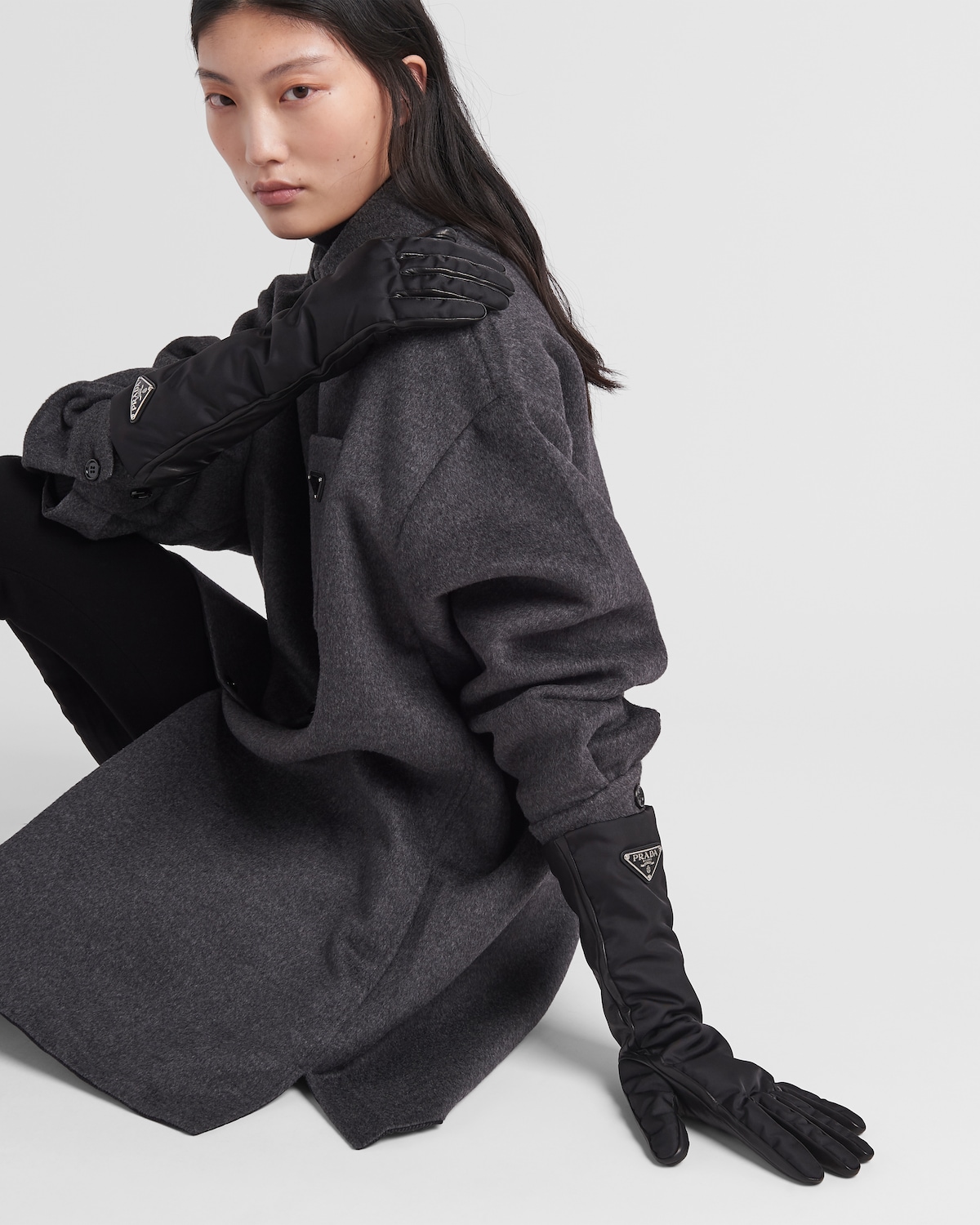 Black Re-nylon And Nappa Leather Gloves | PRADA