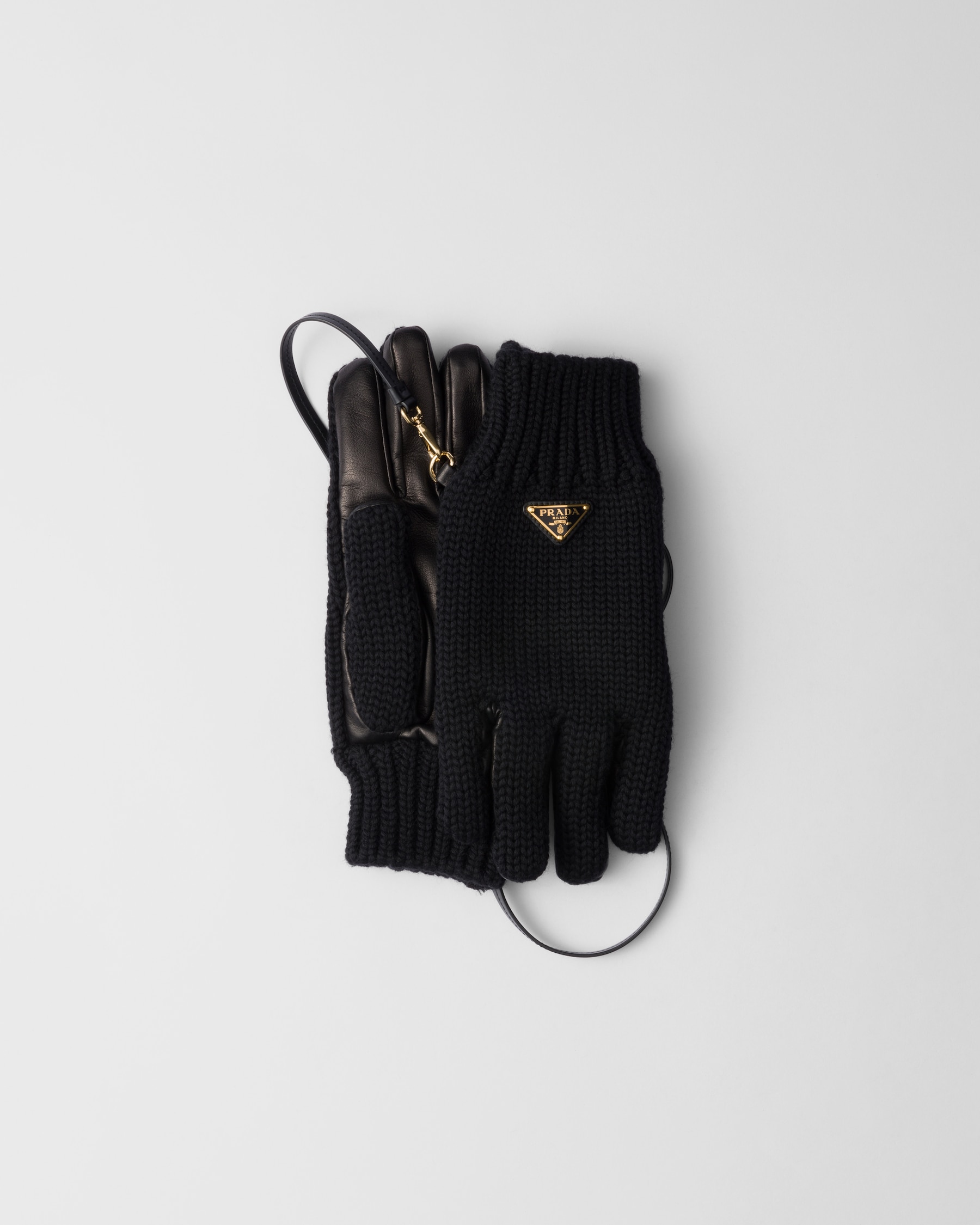 Black Wool And Nappa Leather Gloves | PRADA