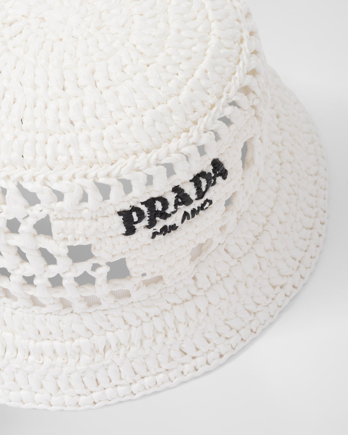 White Crochet Bucket Hat | PRADA