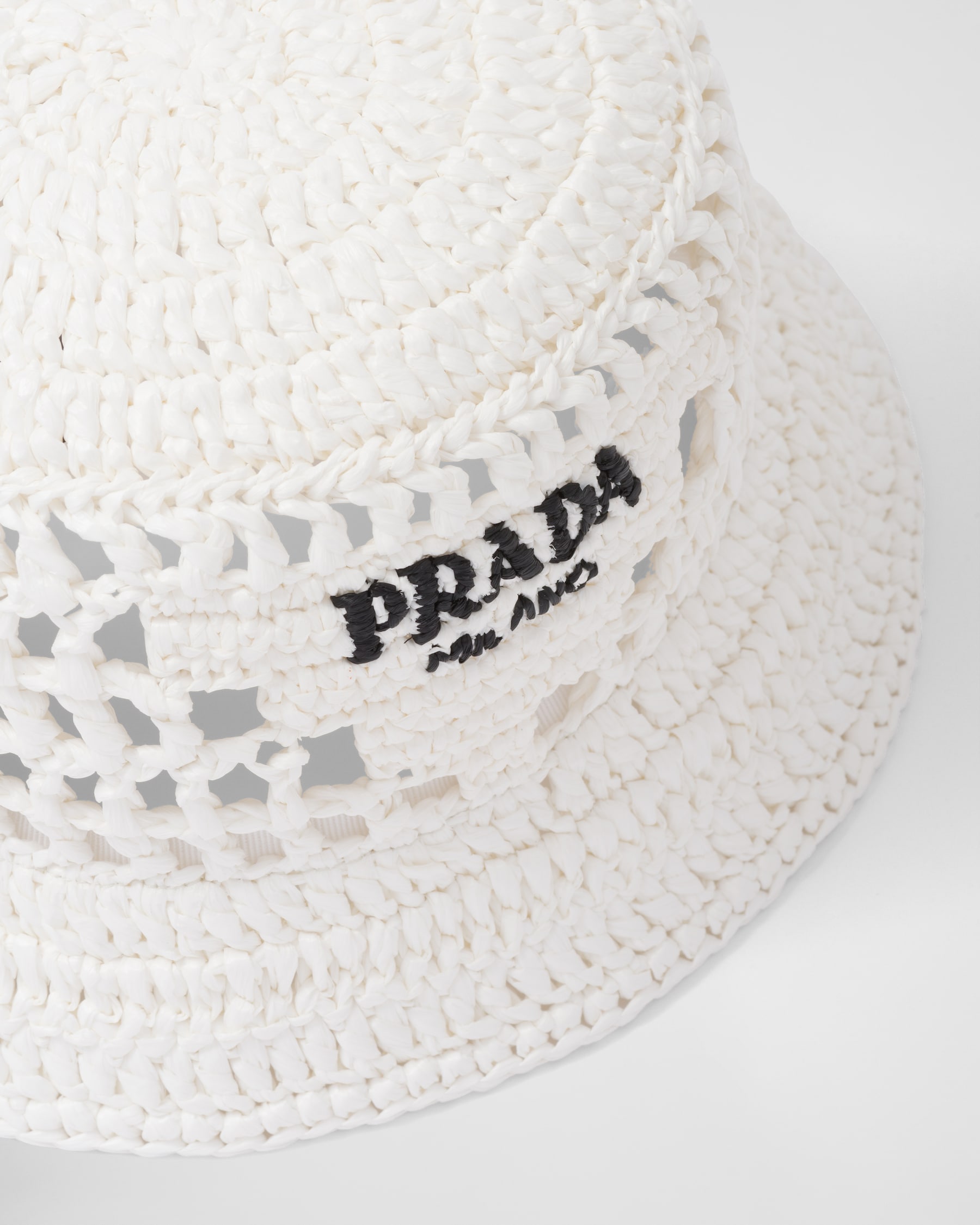 White Crochet Bucket Hat | PRADA