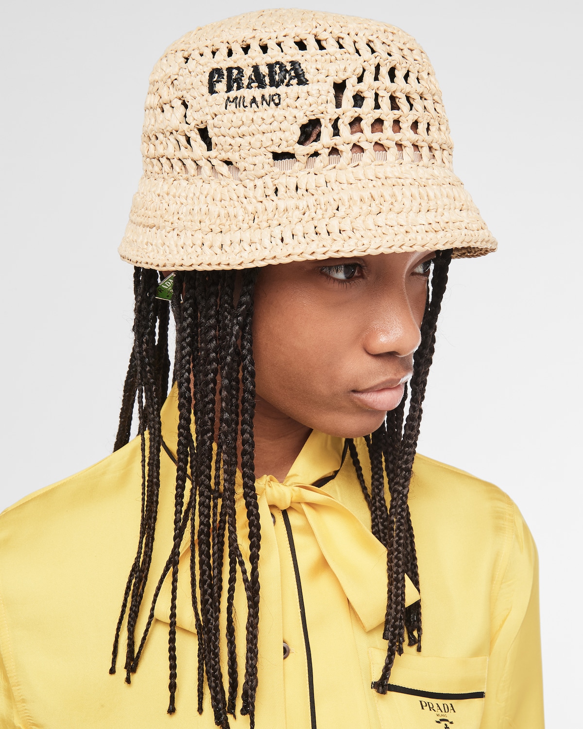 Natural Crochet Bucket Hat | PRADA - United States
