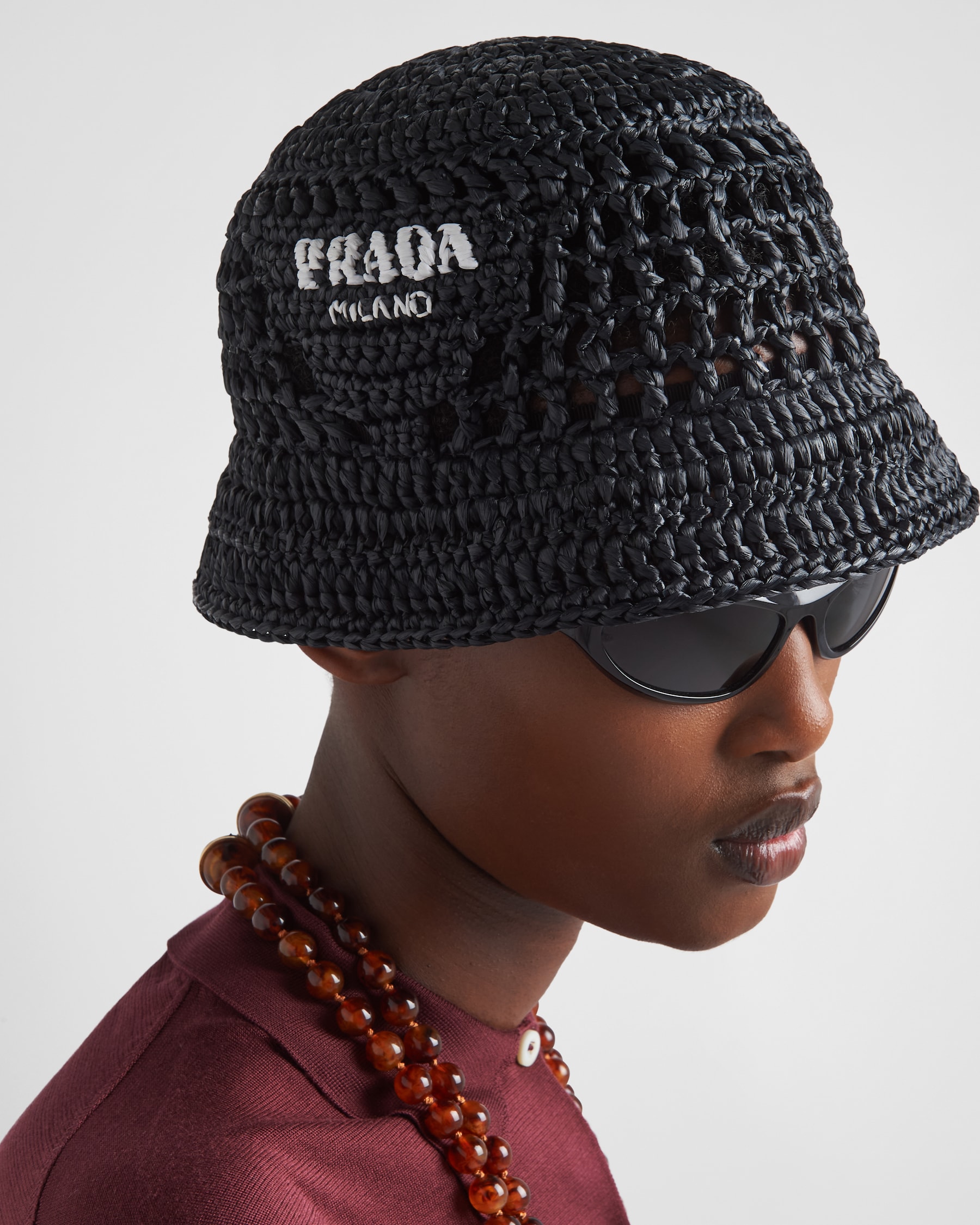 Black Crochet Bucket Hat | PRADA
