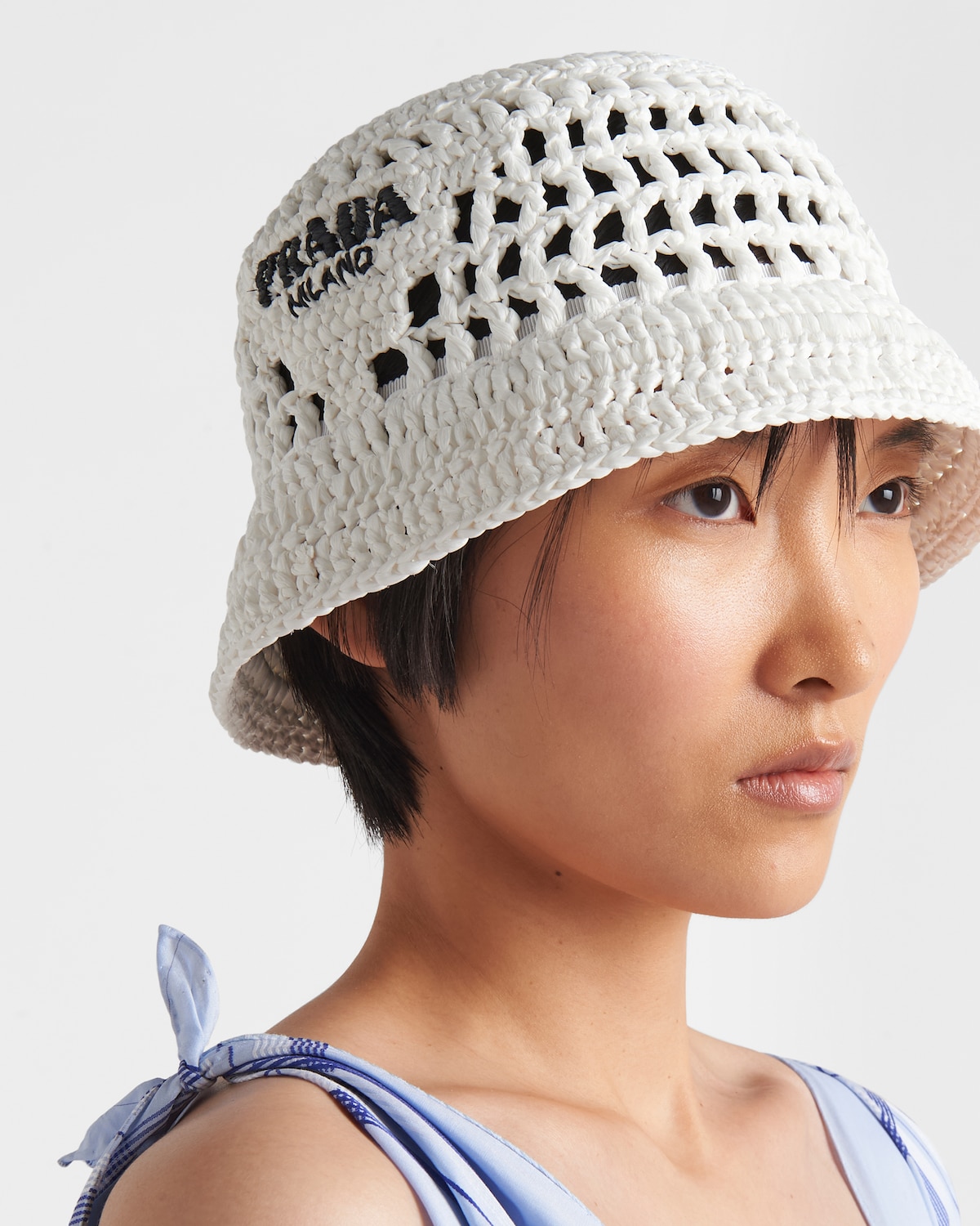 White Crochet Bucket Hat | PRADA