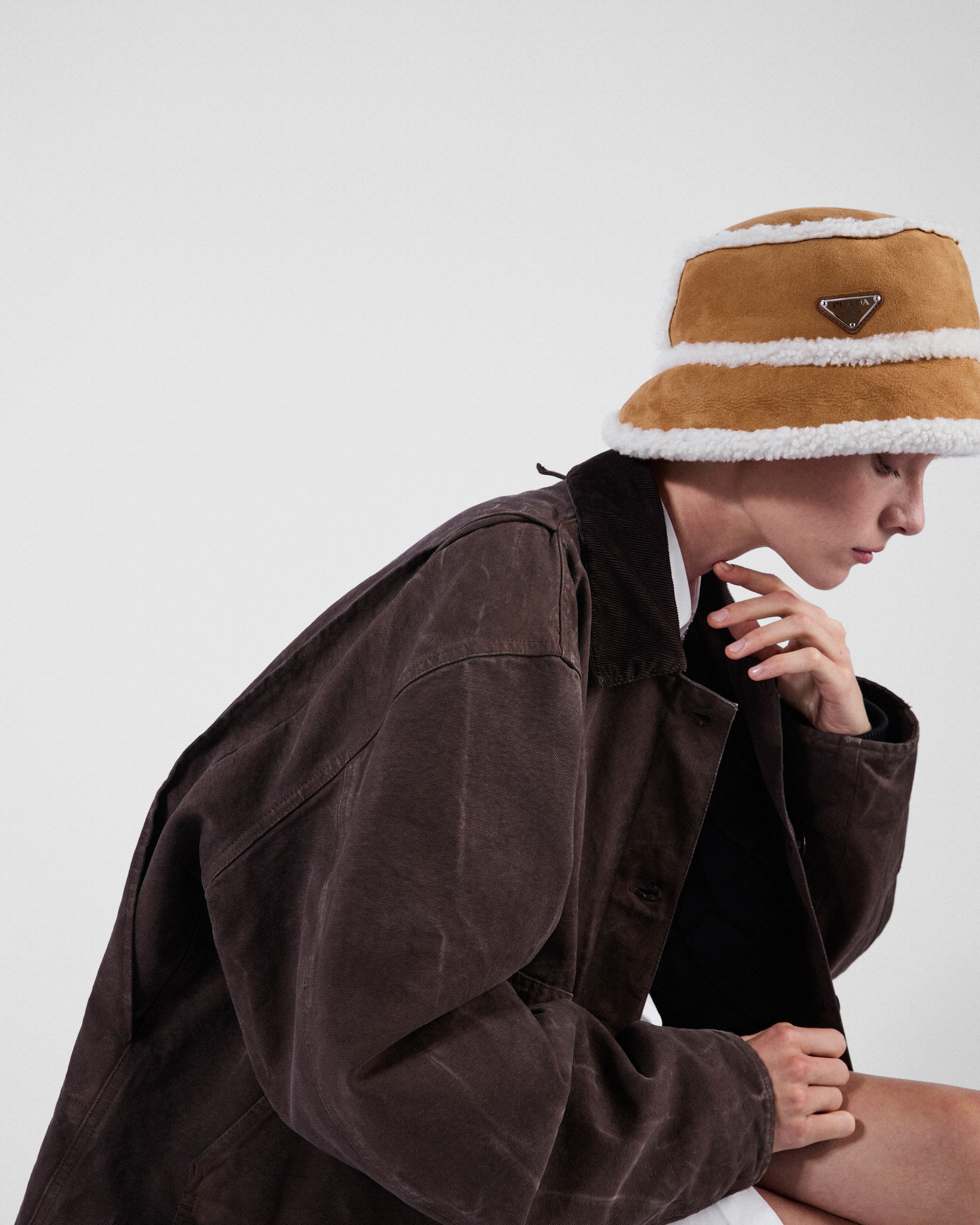 Honey Suede Shearling Bucket Hat | PRADA - United States