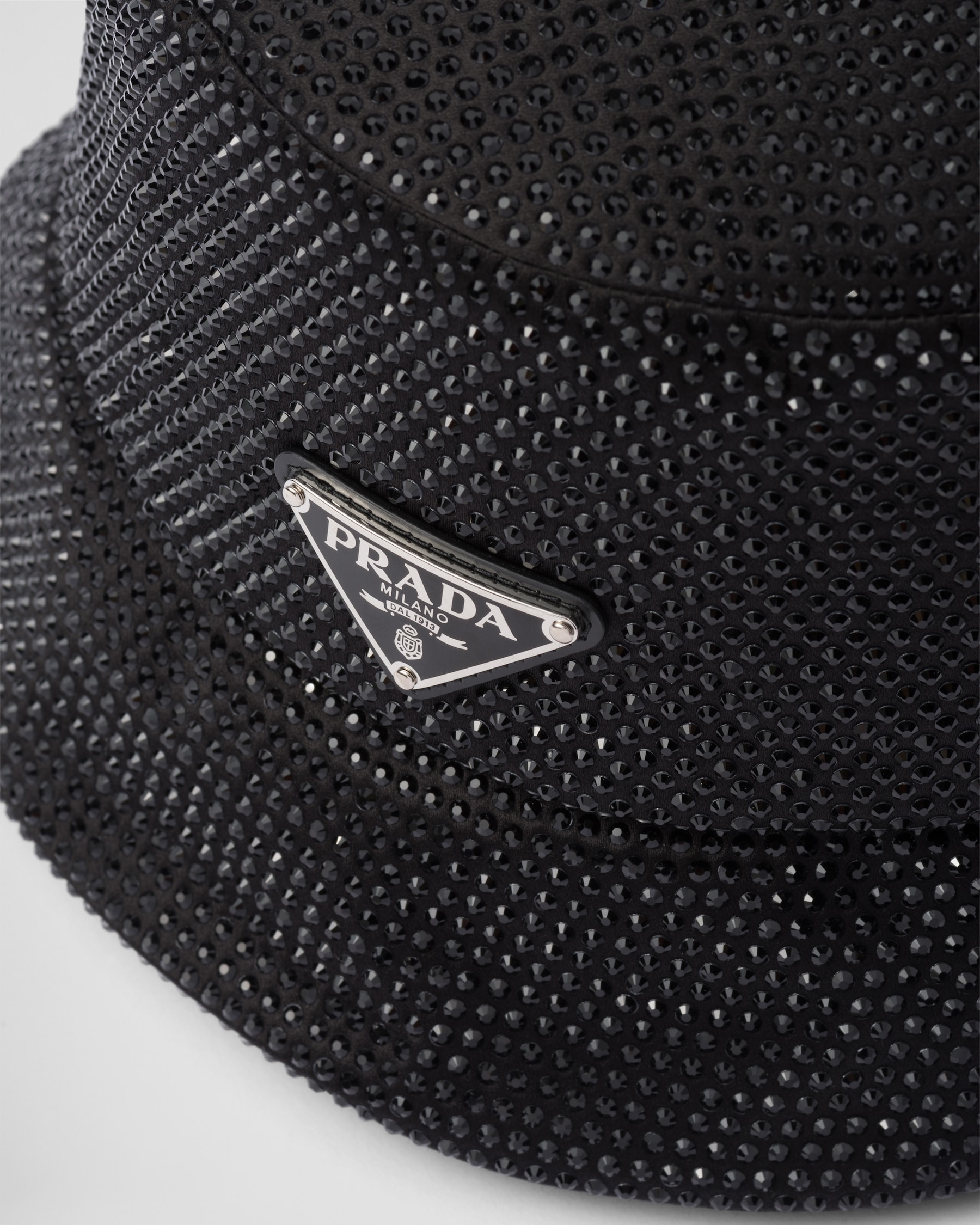 Black Satin Bucket Hat With Crystals | PRADA