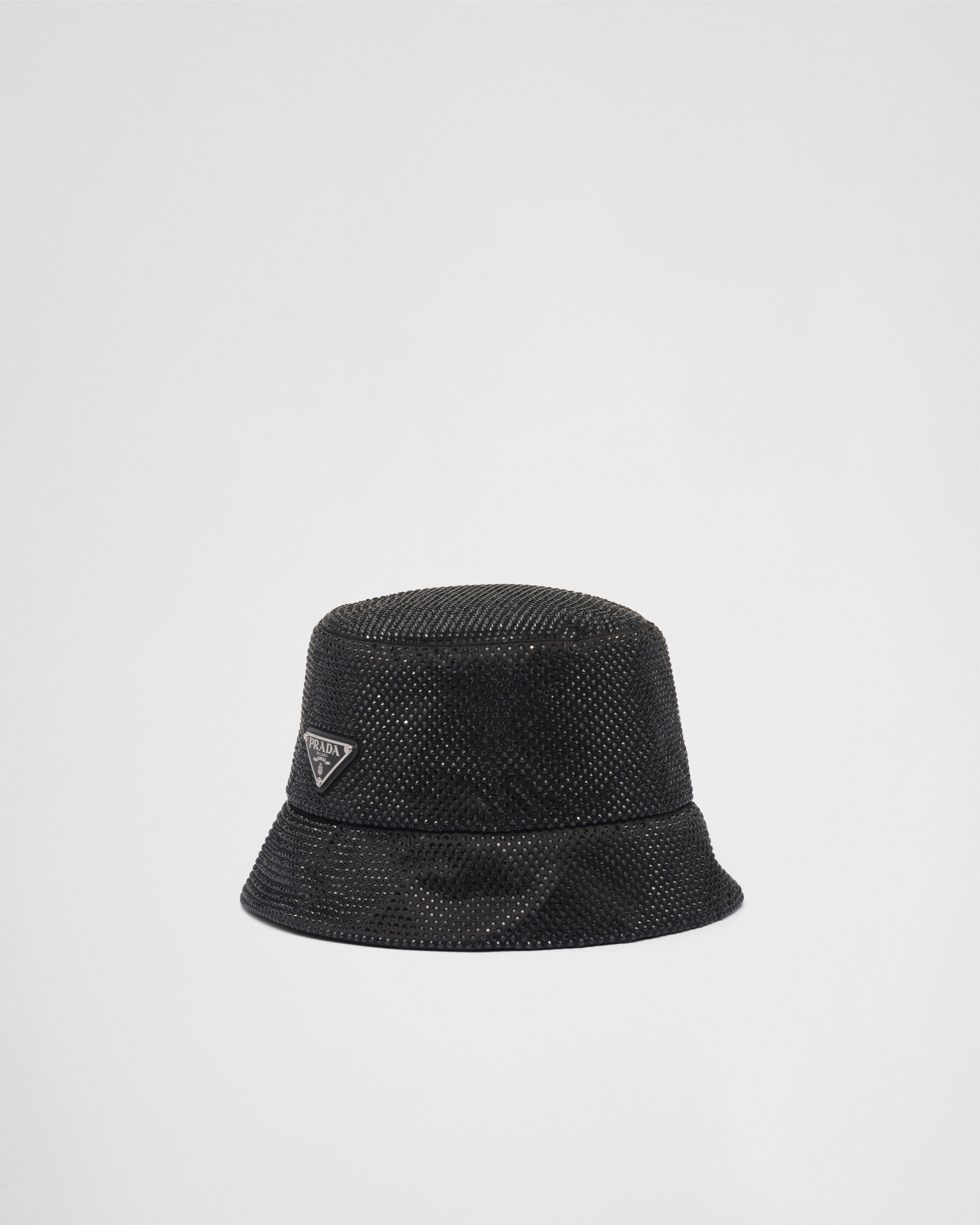Black Satin Bucket Hat With Crystals | PRADA