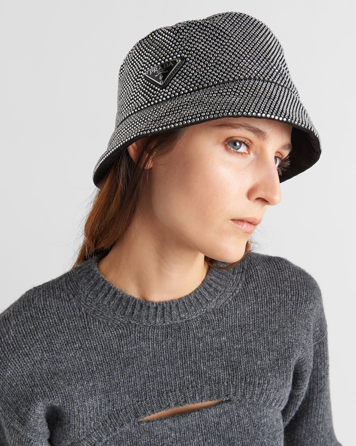 Crystal Satin Bucket Hat With Crystals | PRADA