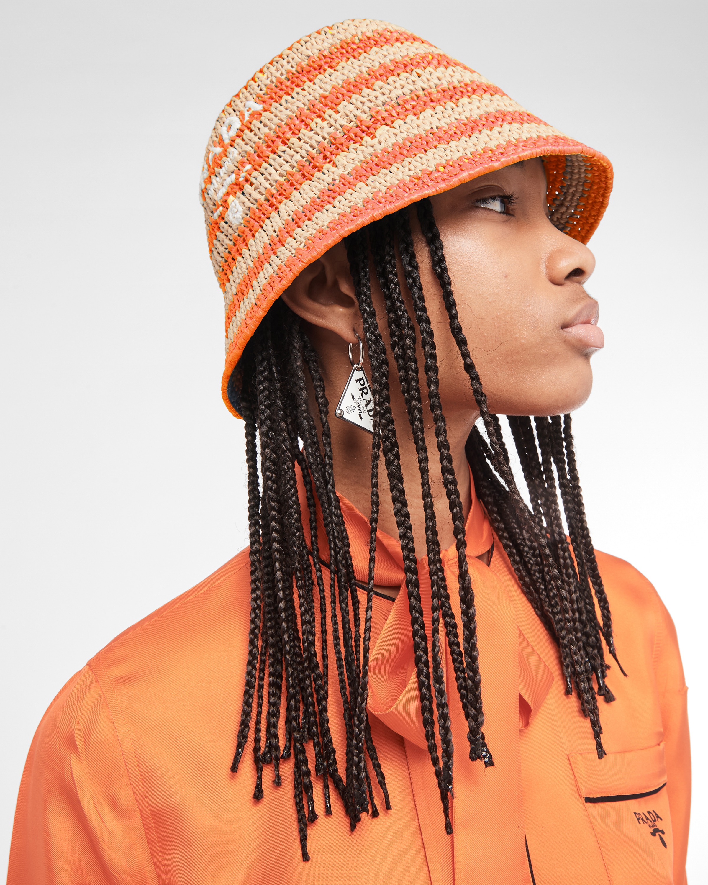 Natural/orange Raffia bucket hat | Prada