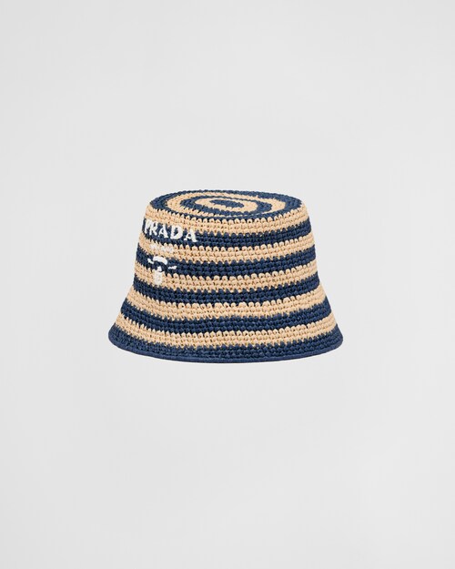 Beige/baltic Blue Raffia bucket hat | Prada