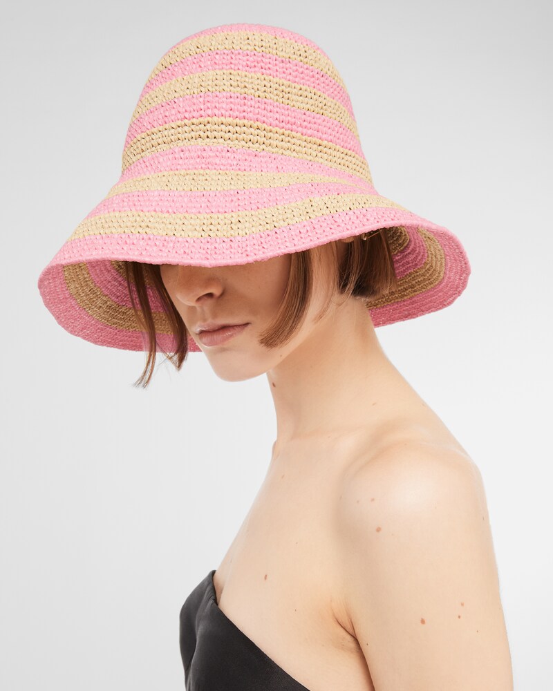 Tan/petal Pink Crochet Bucket Hat | PRADA