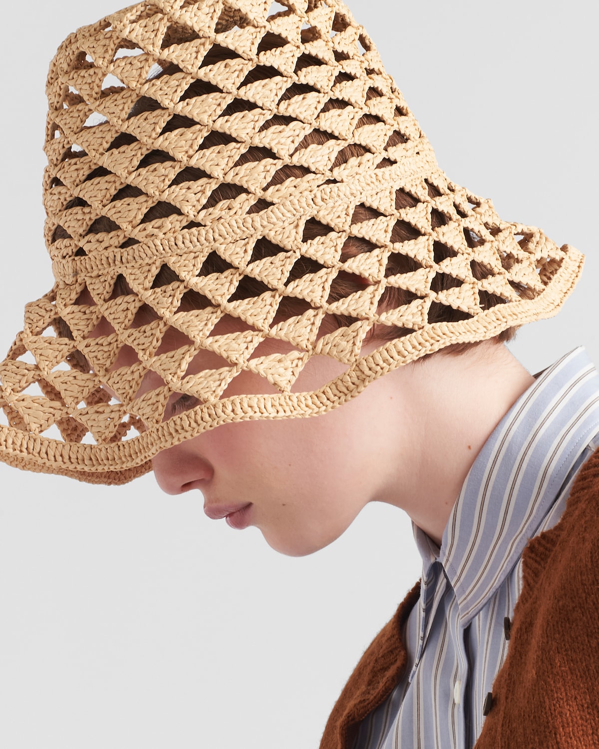 Tan/black Crochet Hat | PRADA