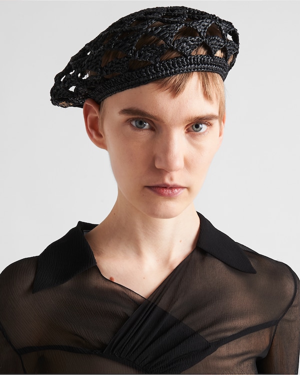 Black/tan Crochet Beret | PRADA